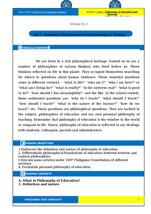 Module 4 the teaching profession - Module No. MODULE OVERVIEW Society ...