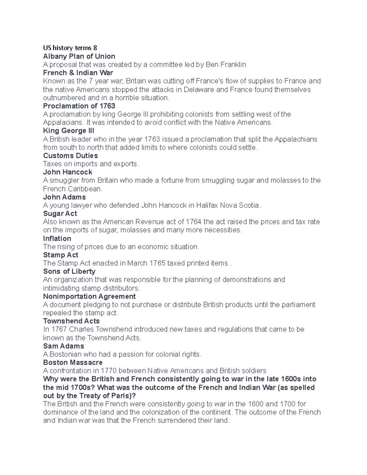 US history terms 5 - Proclamation of 1763 A proclamation by king George ...