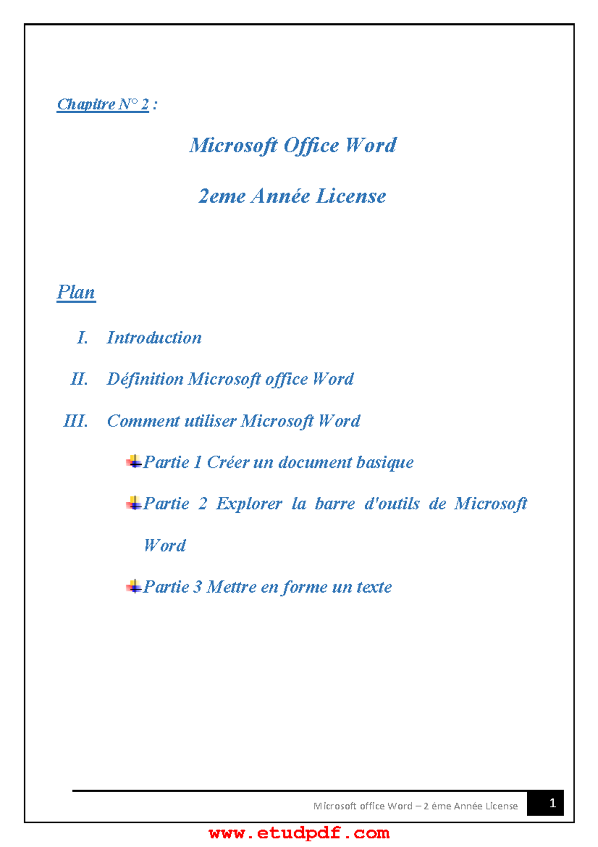 Informatique - Microsoft office Word – 2 éme Année License 1 Chapitre N ...