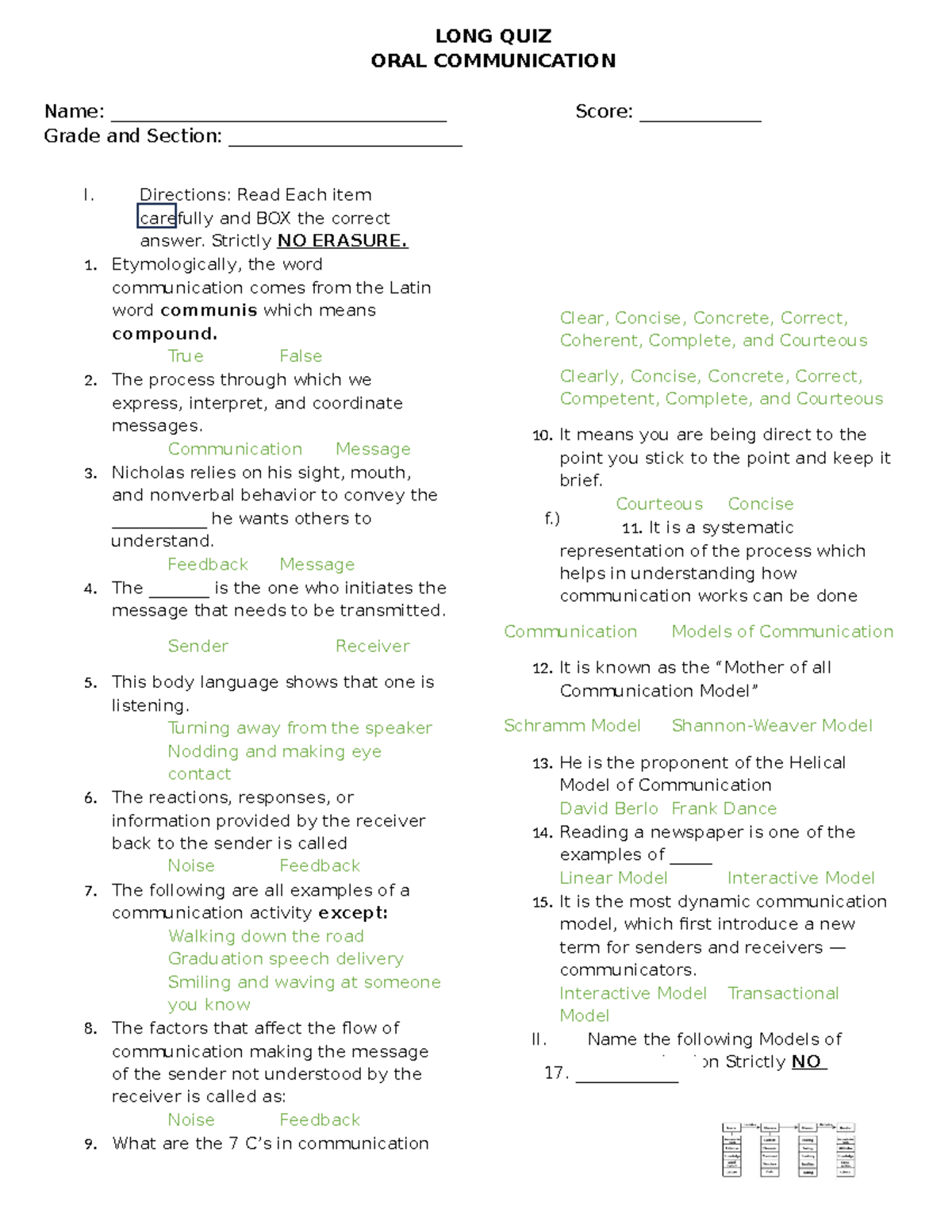 Long-Quiz - Hope it can help you - I. Directions: Read Each item ...