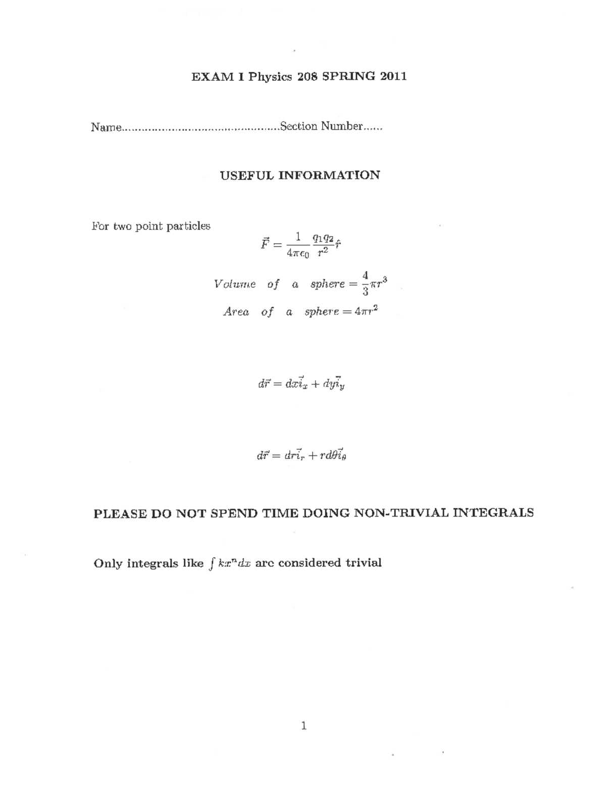 Exam 1 2011 - Past exam given for phys 208 in 2011. - PHYS 208 - Studocu
