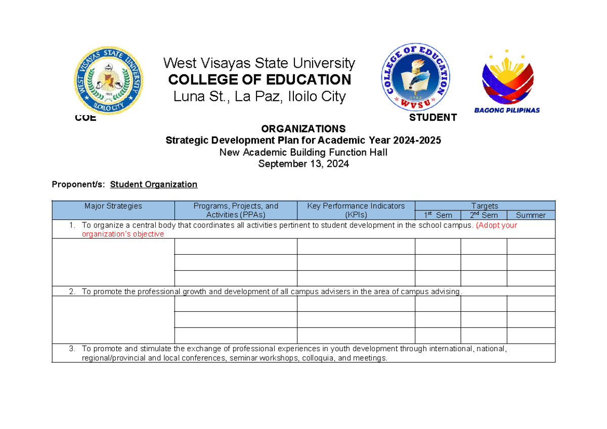 Student Org Strat Plan - This is a guide for leadership - COE STUDENT ...