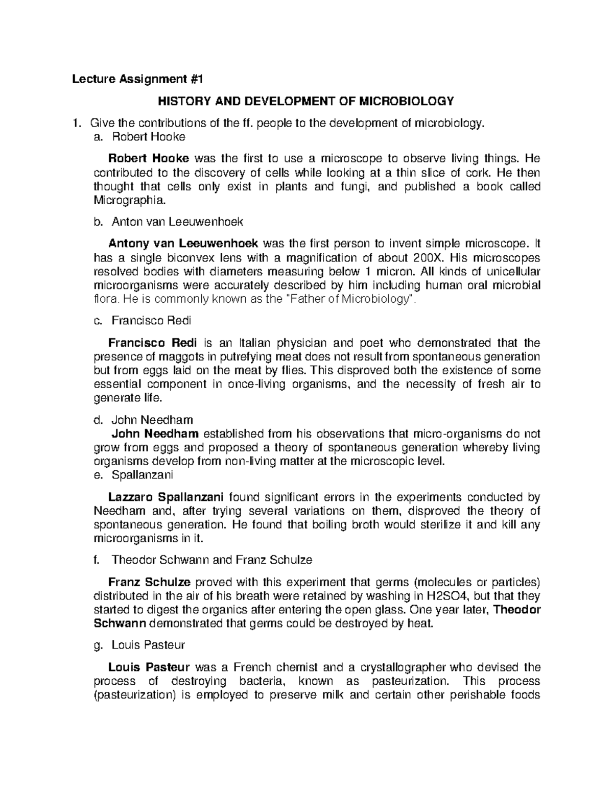 Lecture Assignment Mc3 Lecture Assignment History And Development Of Microbiology Give The