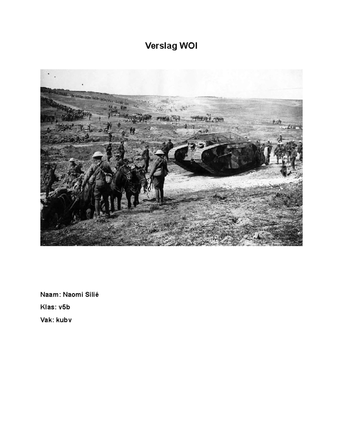Wereld oorlog 1 - Verslag WOI Naam: Naomi Silié Klas: v5b Vak: kubv 1. De spreker neemt ons diep ...