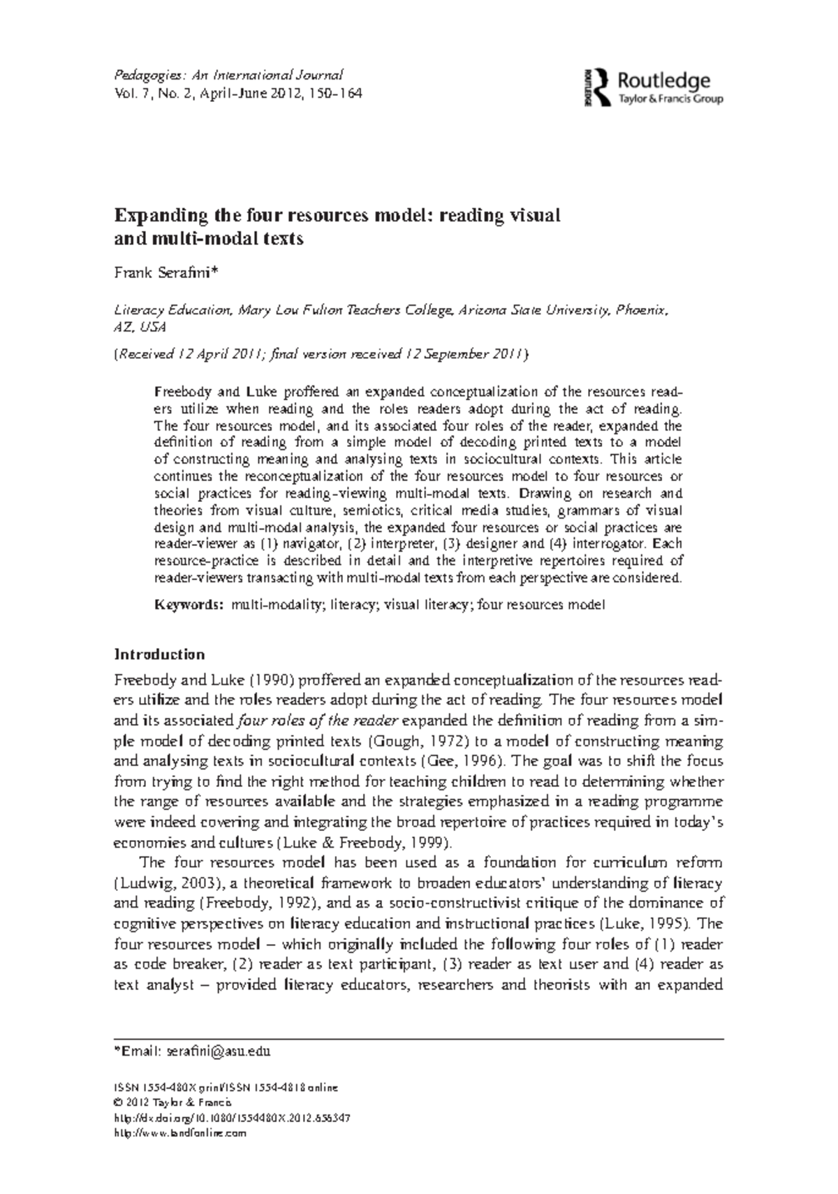 Expanding the four resources model reading visual and multi modal texts - Pedagogies: An - Studocu