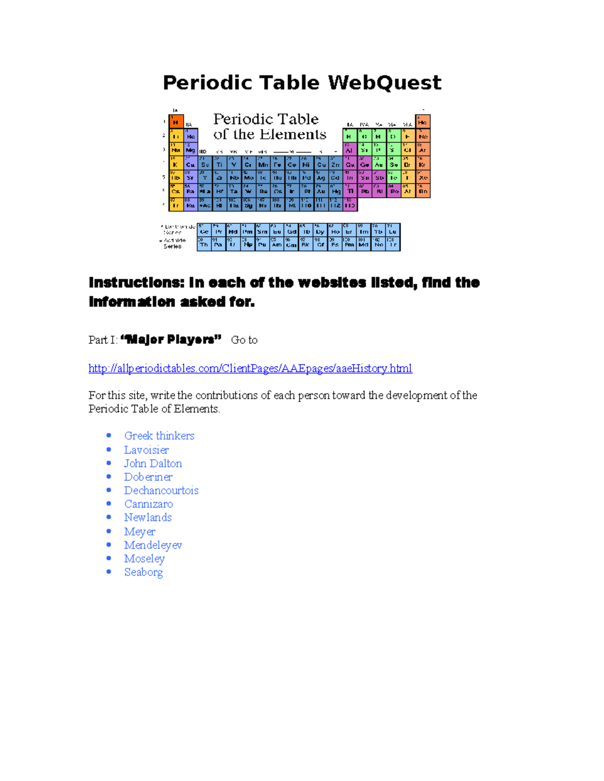 Periodic+Table+Web Quest - Periodic Table WebQuest Instructions: In ...