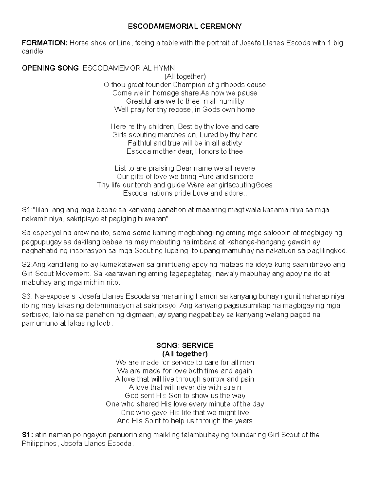 Escodamemorial Ceremony - ESCODAMEMORIAL CEREMONY FORMATION: Horse shoe ...