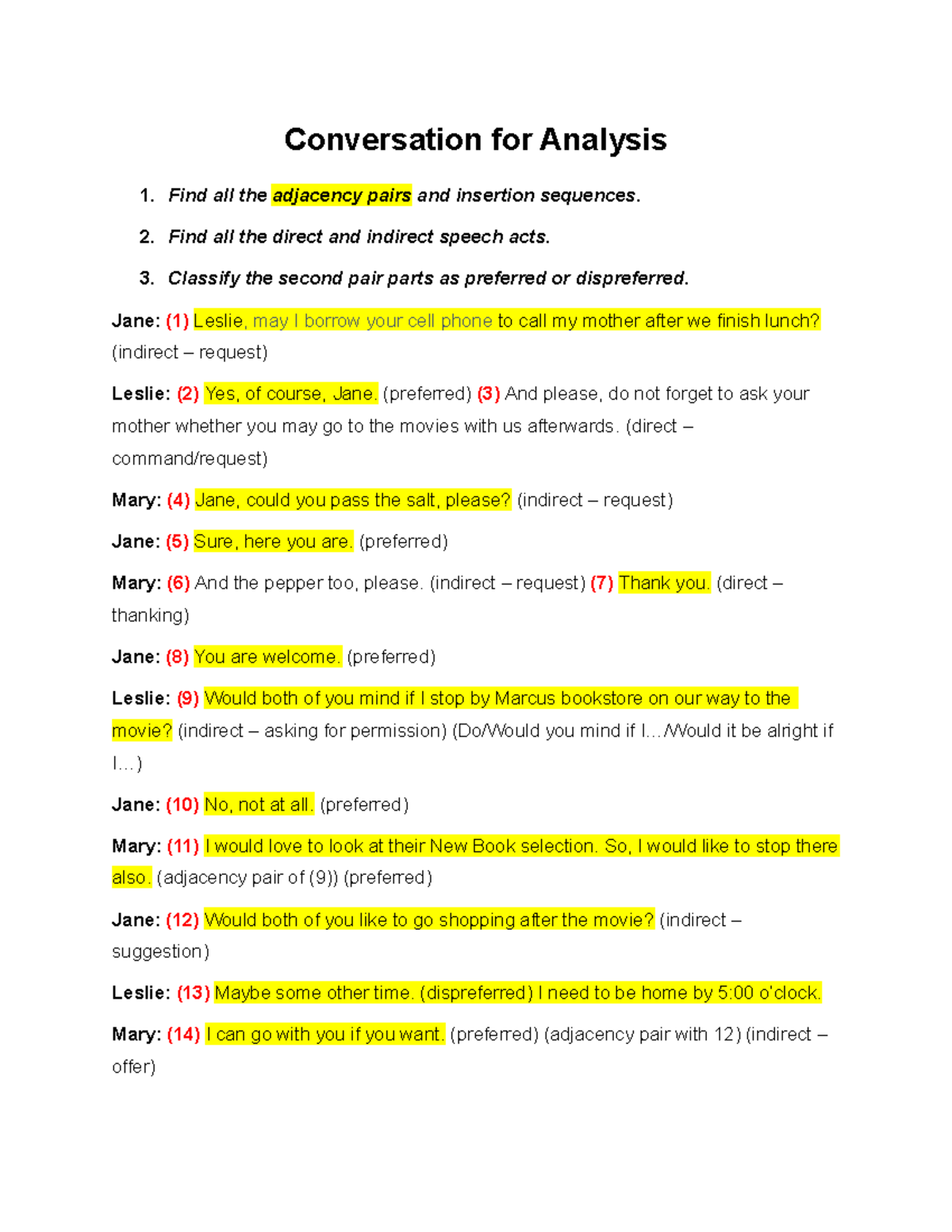 4. C.A Exercise - aaaa - Conversation for Analysis Find all the ...