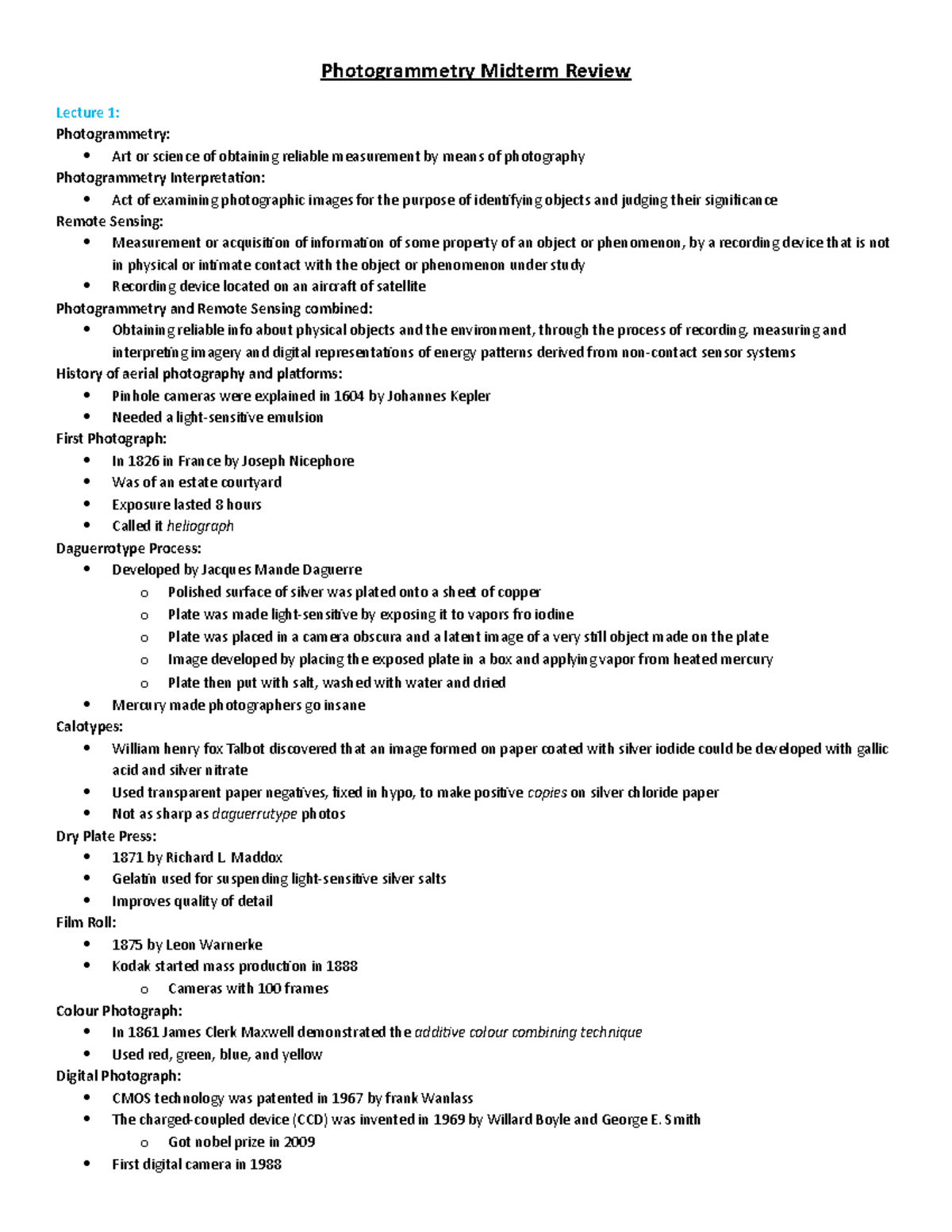 Photogrammetry Midterm - Maddox Gelatin used for suspending light-sensitive silver salts - Studocu