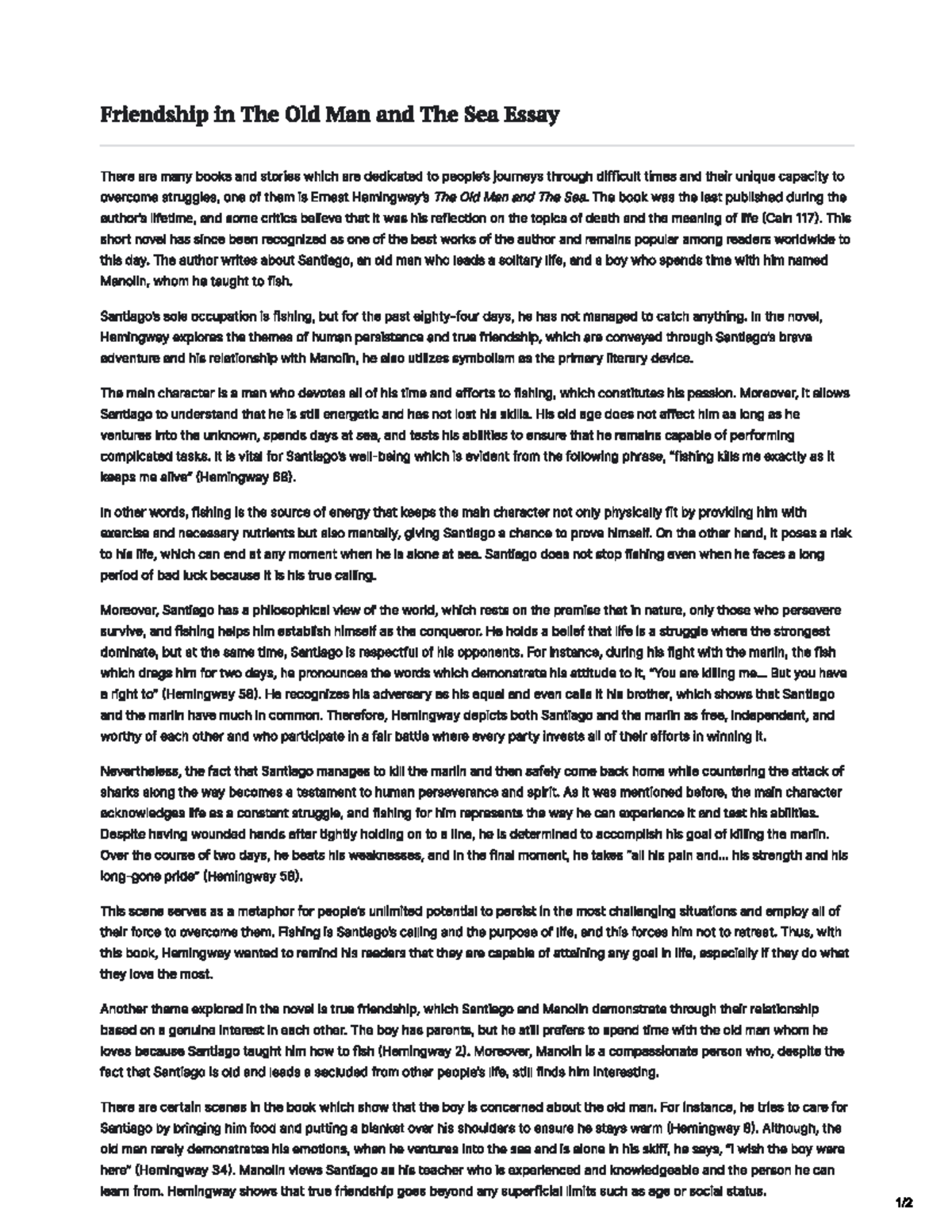 Sea - essay about literature - English Literature - Studocu