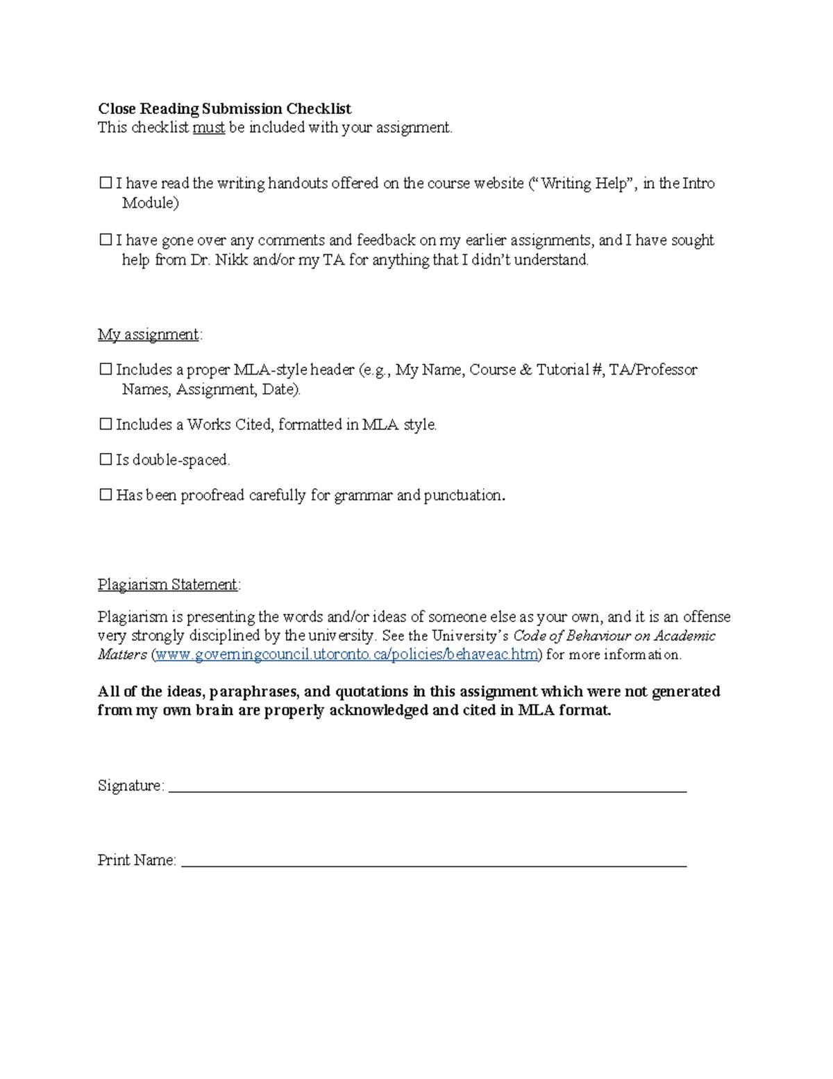 Close+Reading+Checklist - Close Reading Submission Checklist This ...