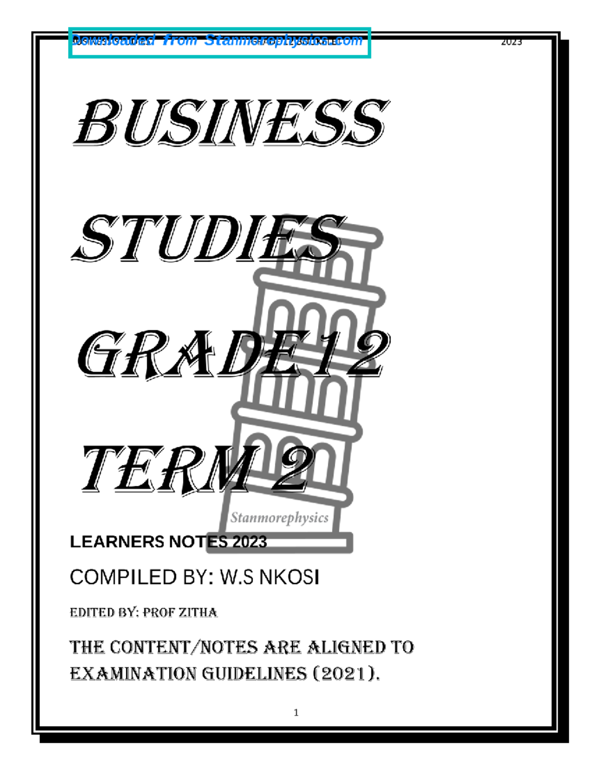 Business Studies Grade 12 TERM 2 Notes 2023 TPED 571 Studocu