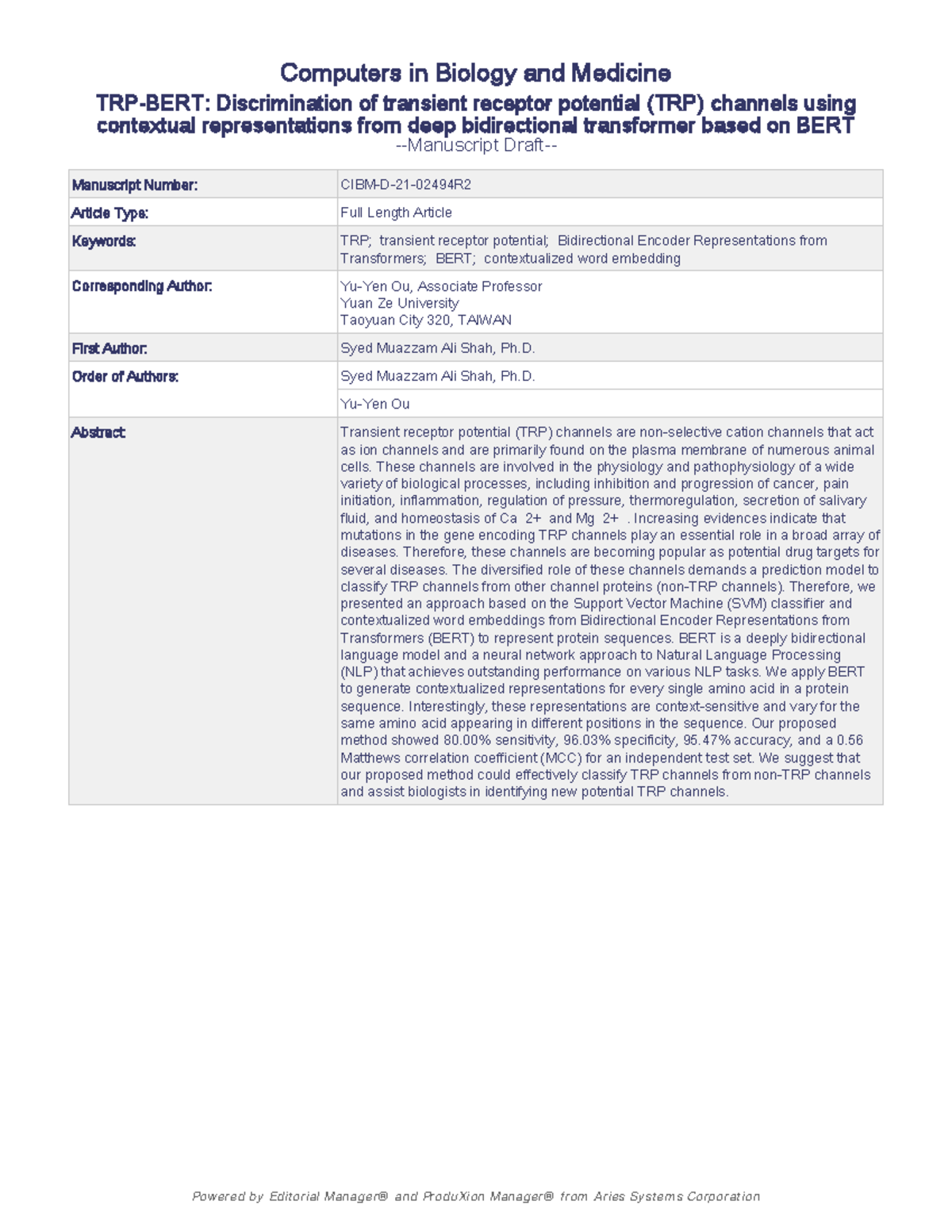 CIBM-D-21-02494 R2 - Computers in Biology and Medicine TRP-BERT ...