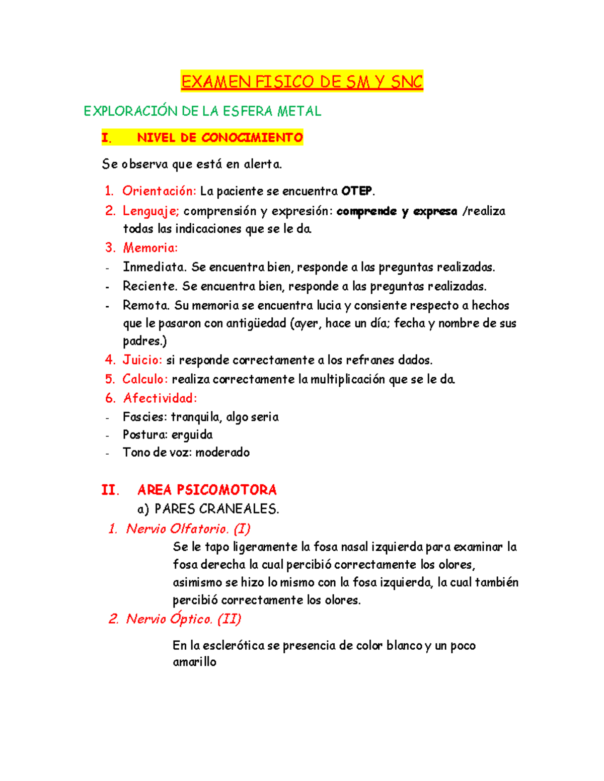 Examen Fisico DE SM Y SNC - EXAMEN FISICO DE SM Y SNC EXPLORACIÓN DE LA ...