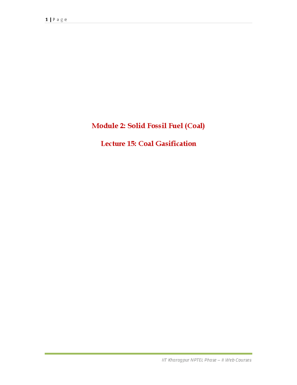 Solid Fossil Fuel Coal Coal Gasification - Module 2: Solid Fossil Fuel ...