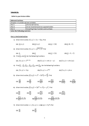 Tut 10 - Calculus and Application - 1 Tutorial 10: Refer to your lecture slides Relevant ...