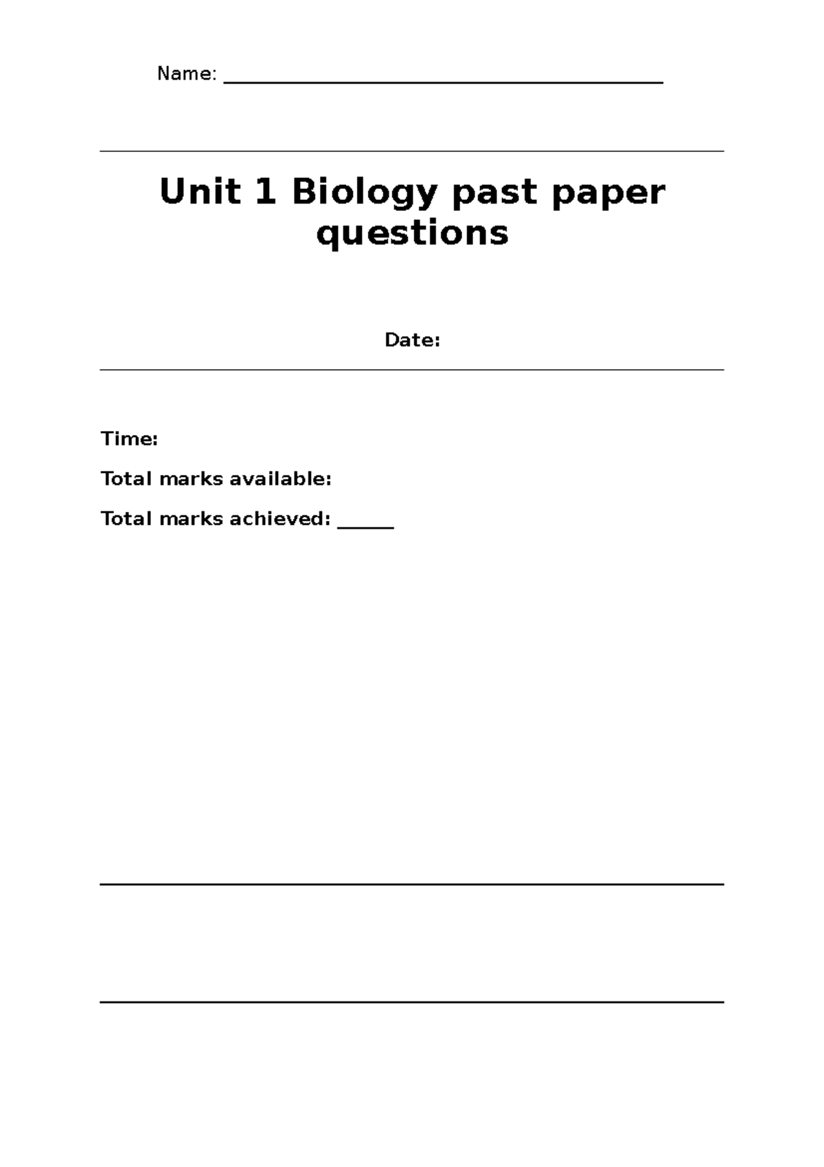 Unit 1 Biology questions - Name ...