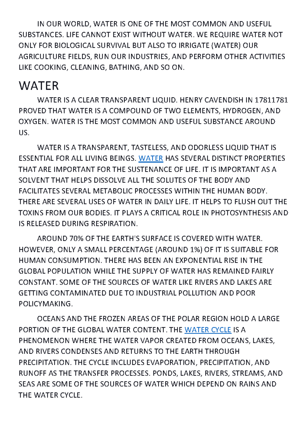 Sources OF Water - IN OUR WORLD, WATER IS ONE OF THE MOST COMMON AND ...