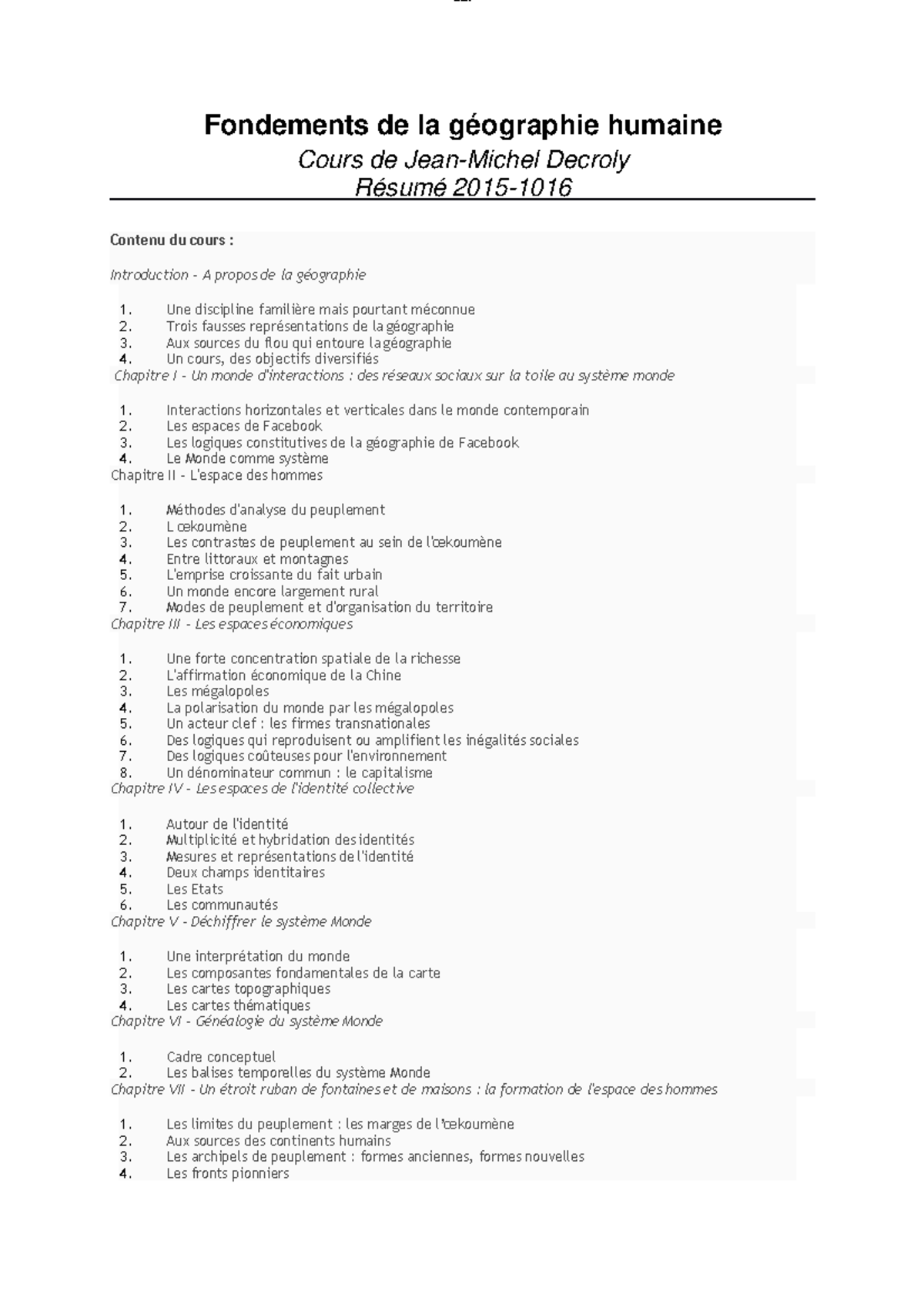 Cours Fondements de la géographie humaine - Fondements de la géographie ...