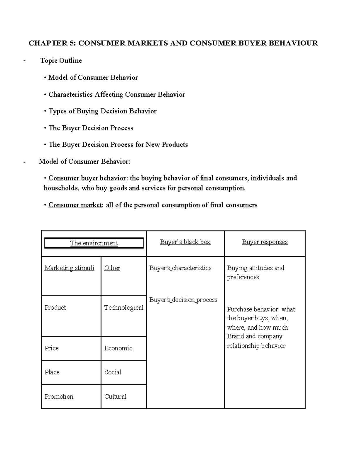 Chapter-5 - it's good - CHAPTER 5: CONSUMER MARKETS AND CONSUMER BUYER ...
