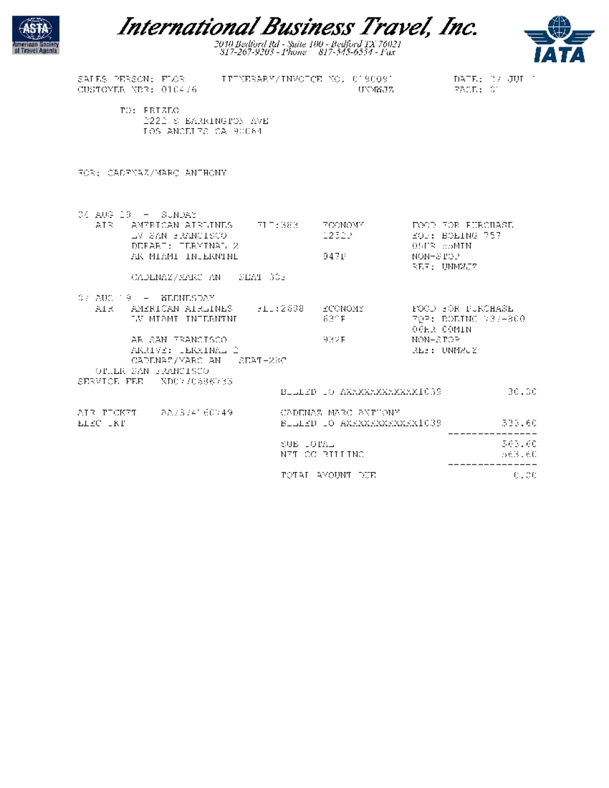 Flights Hornitos - Example invoice - SALES PERSON: FLOR ITINERARY ...