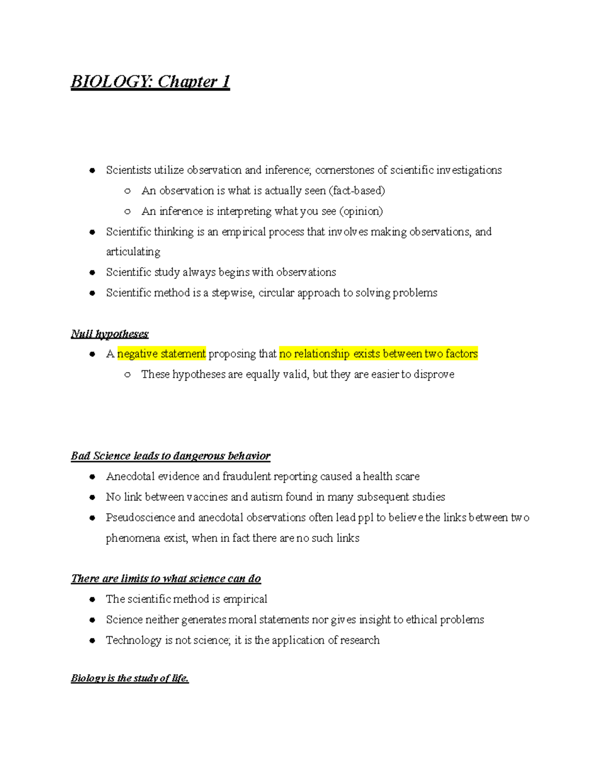 BIOL 1103K (Introductory Biology) Notes - BIOLOGY: Chapter 1 Scientists ...