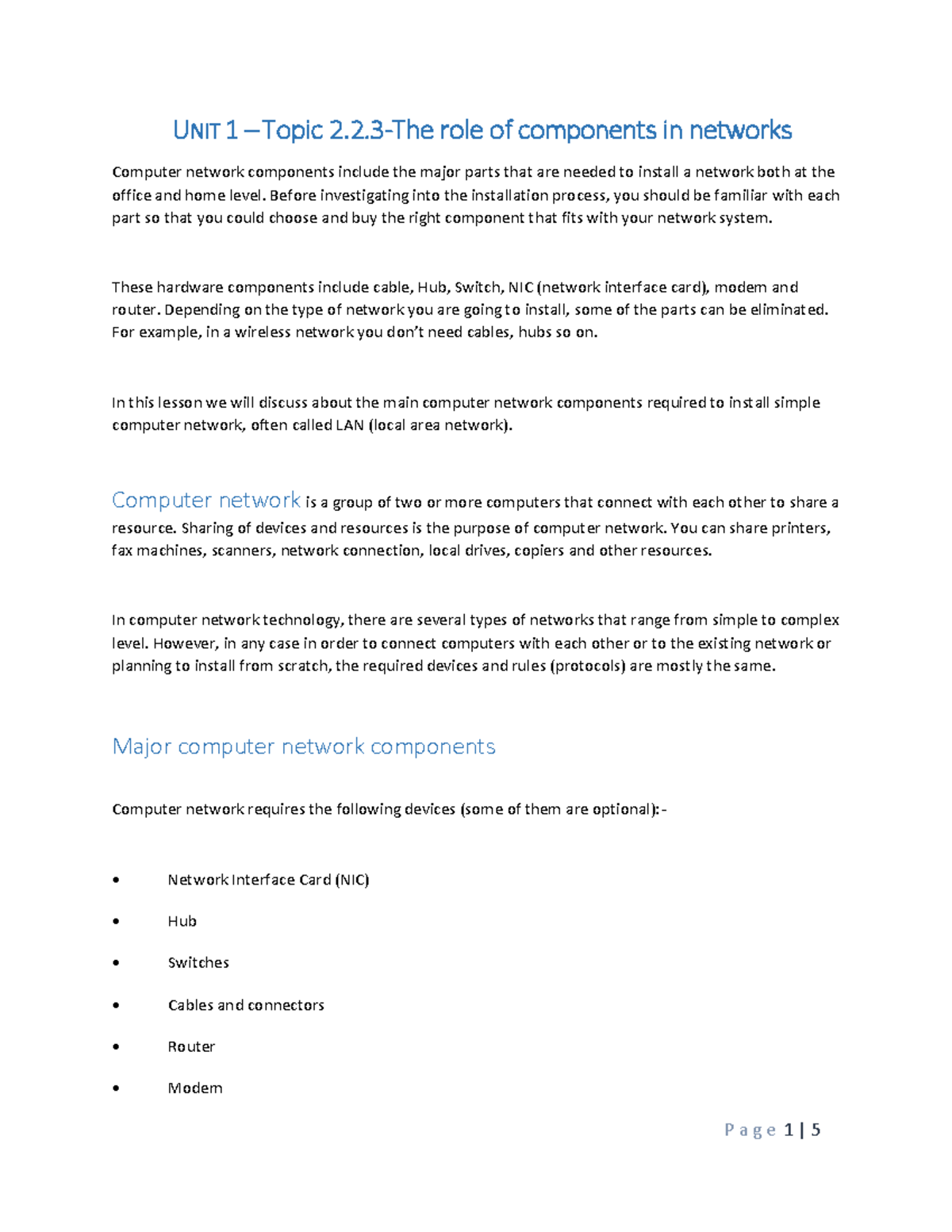 Network models 2 - clear alevel ICT notes - UNIT 1 – Topic 2. 2. 3 ...