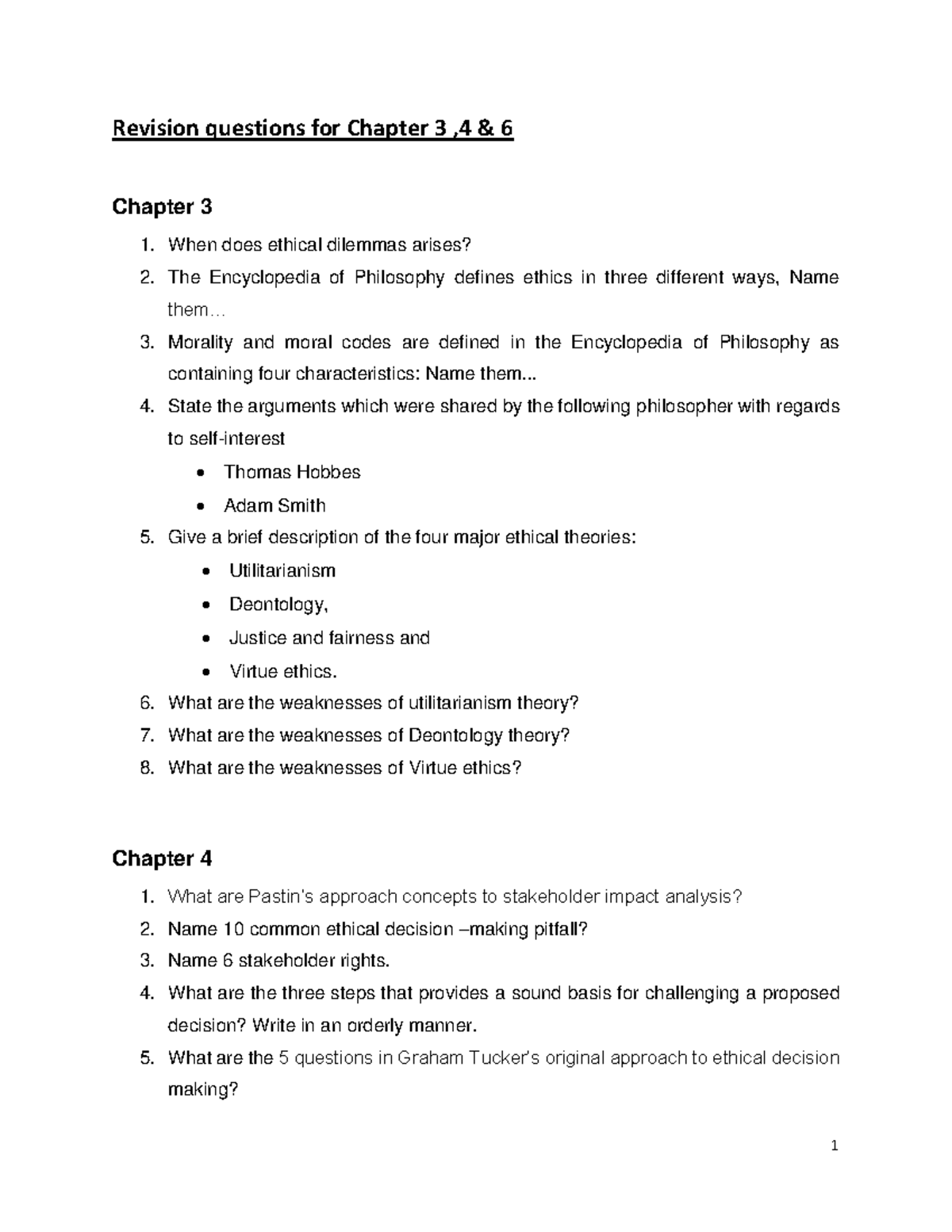 PEF316D Revision Pack 2 - 2023 - 1 Revision questions for Chapter 3 , 4 ...