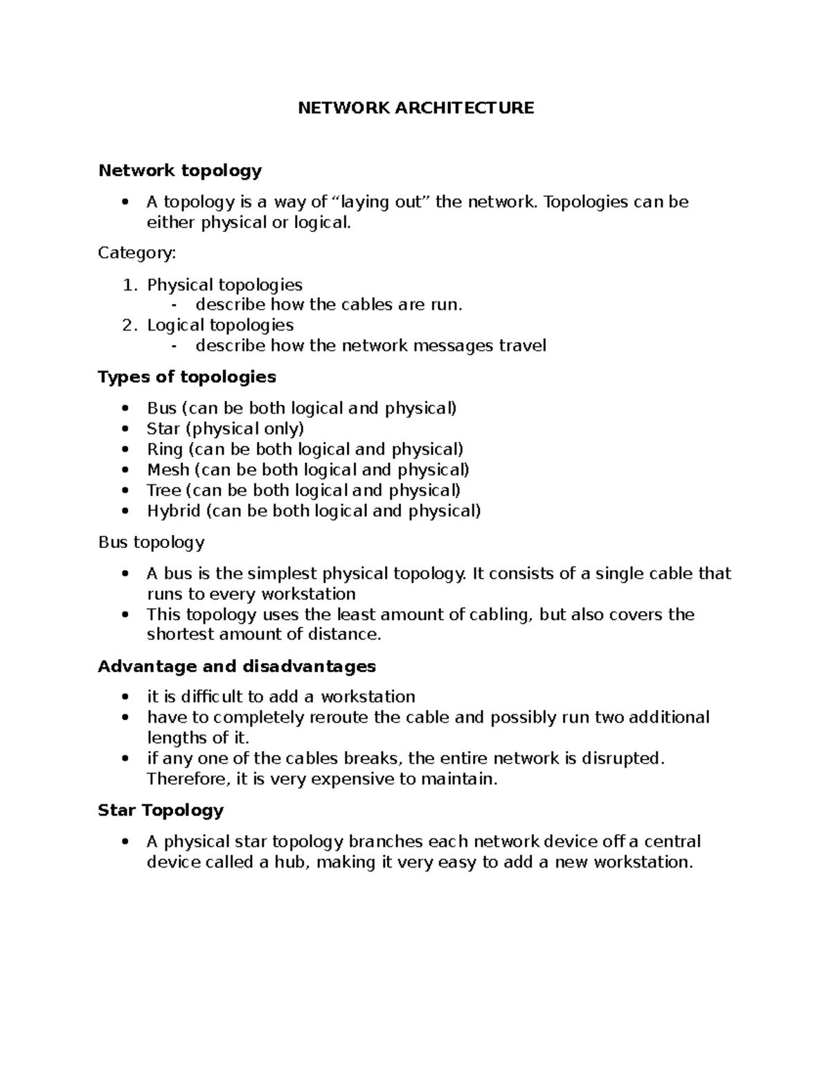Network architecture - NETWORK ARCHITECTURE Network topology A topology ...