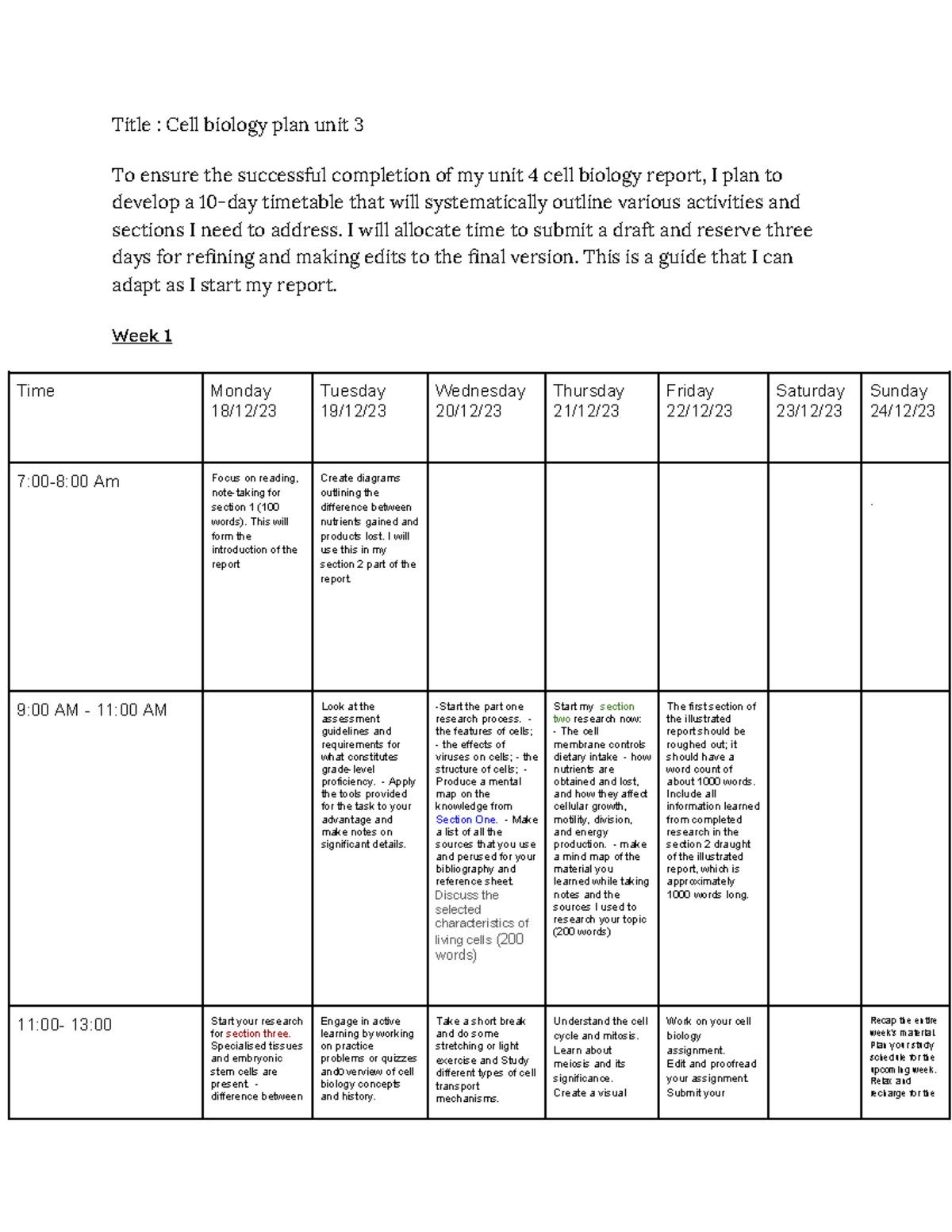 Timetable (1) 2222233 458 - Title : Cell biology plan unit 3 To ensure ...