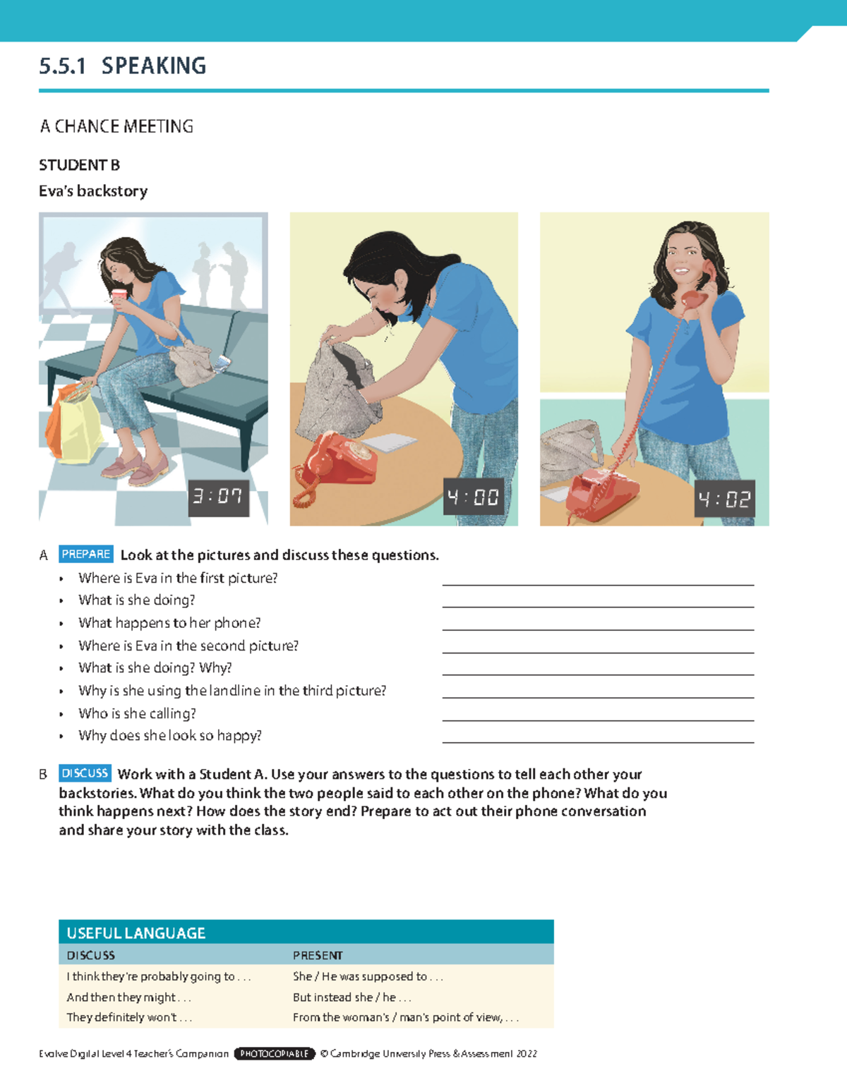 Evolve Digital Level 4 Worksheets 5.5.1 Student B - A CHANCE MEETING ...