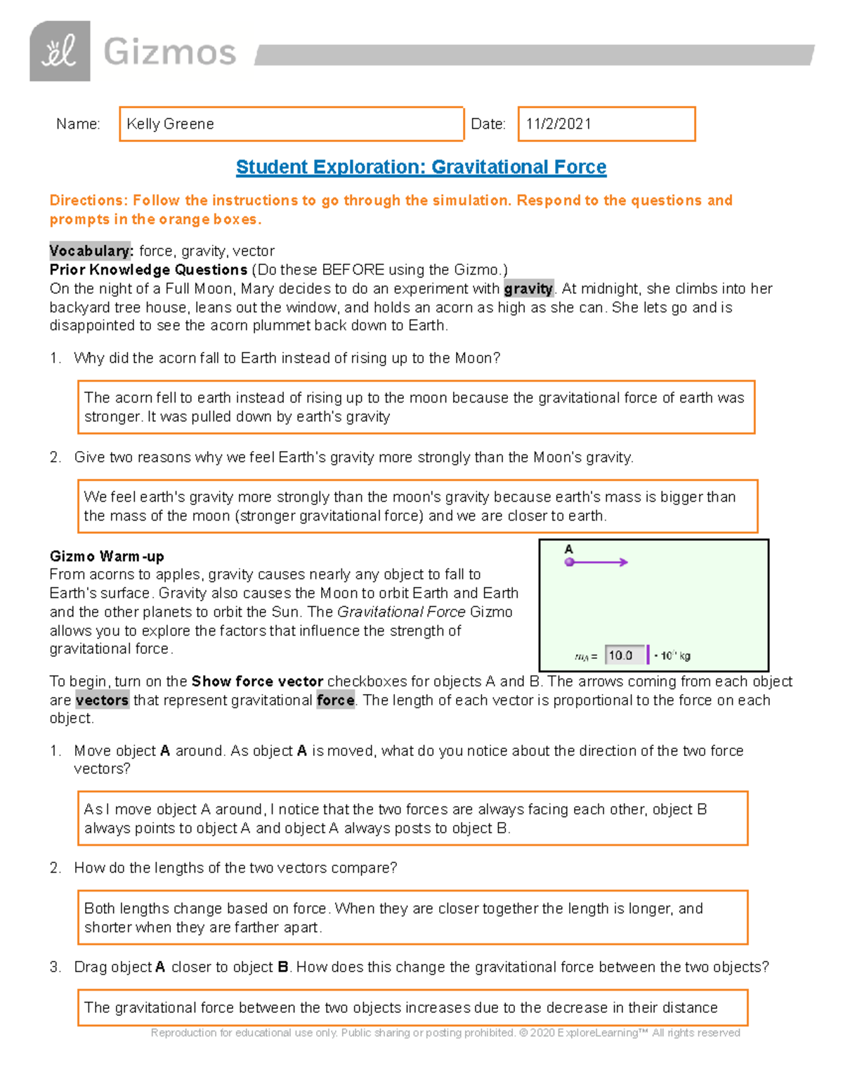 Gizmo - Gravitational Force SE - Google Docs - Name: Kelly Greene Date ...