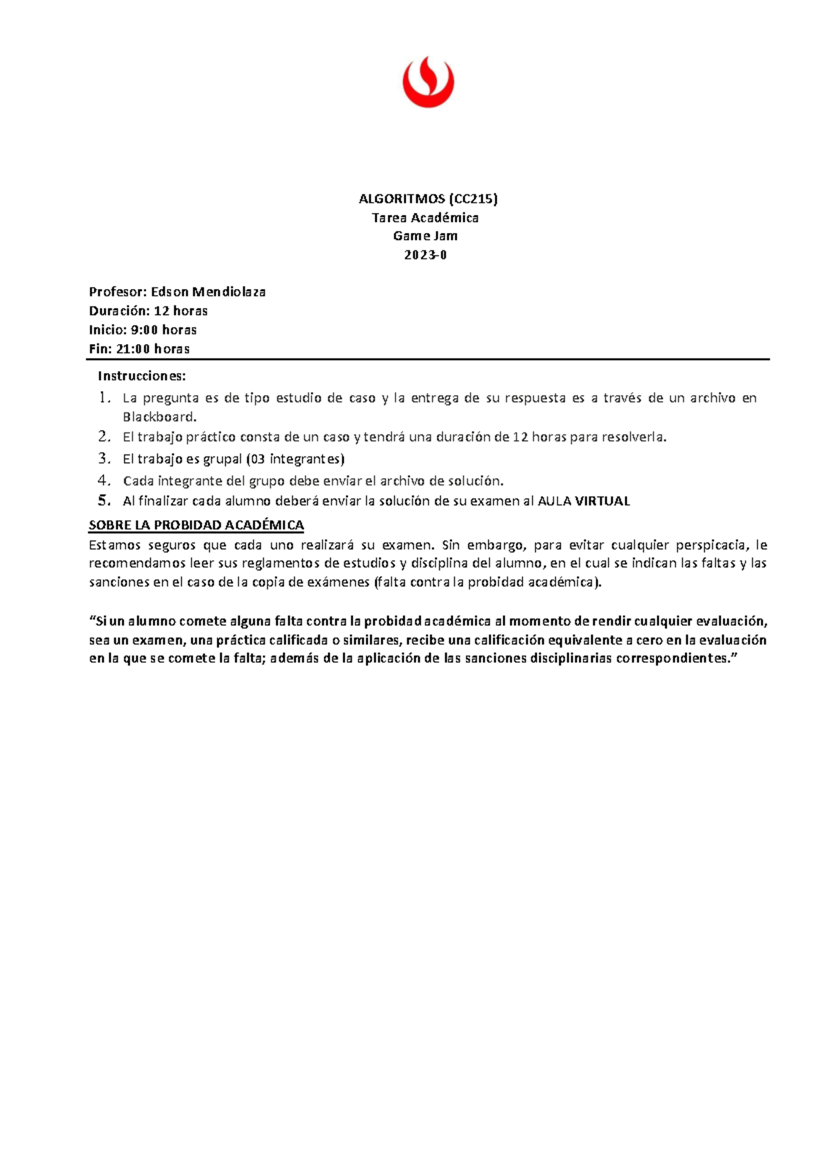 Enunciado Game Jam 202300 - ALGORITMOS (CC215) Tarea Académica Game Jam ...
