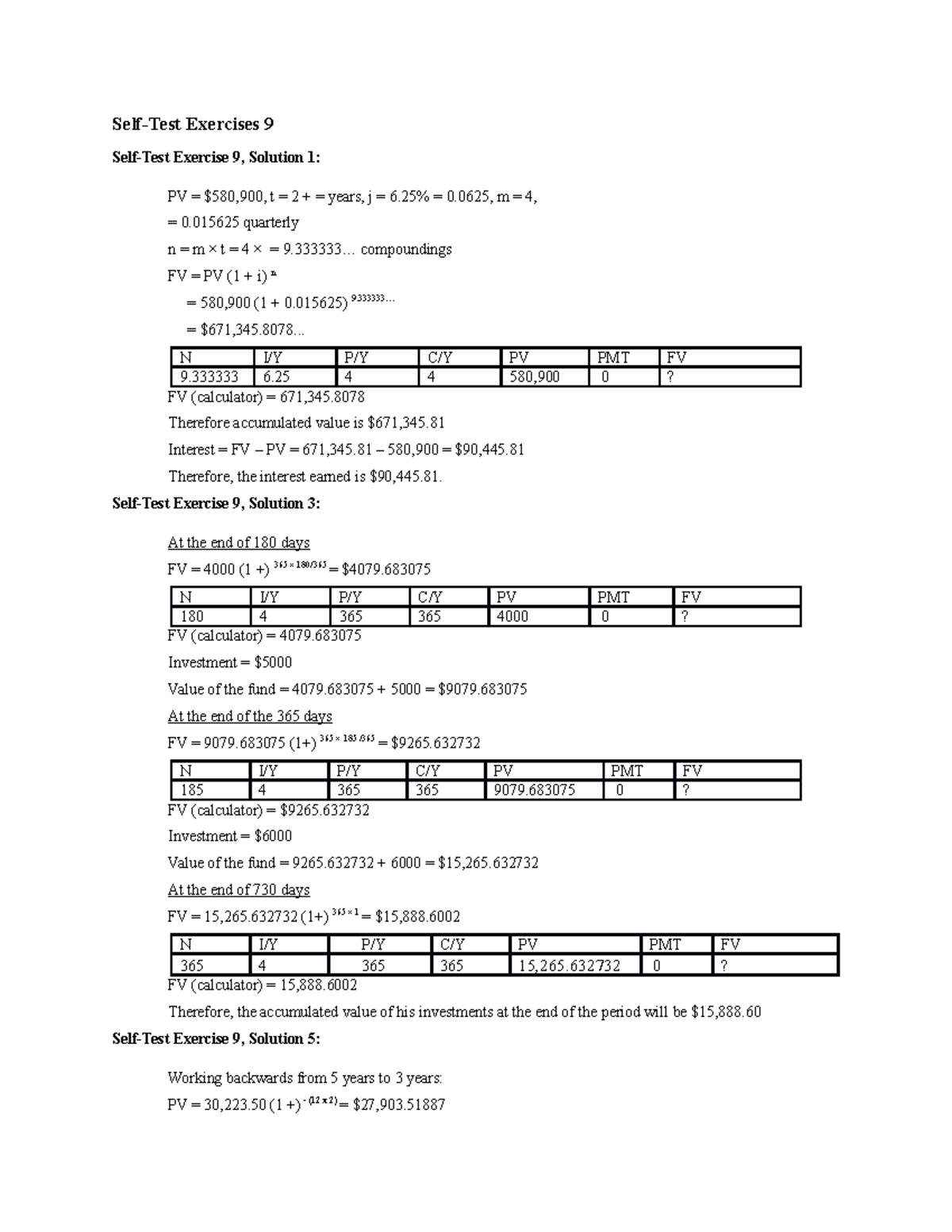 Self Test Exercises 9 - Self test Exercise - Self-Test Exercises 9 Self ...