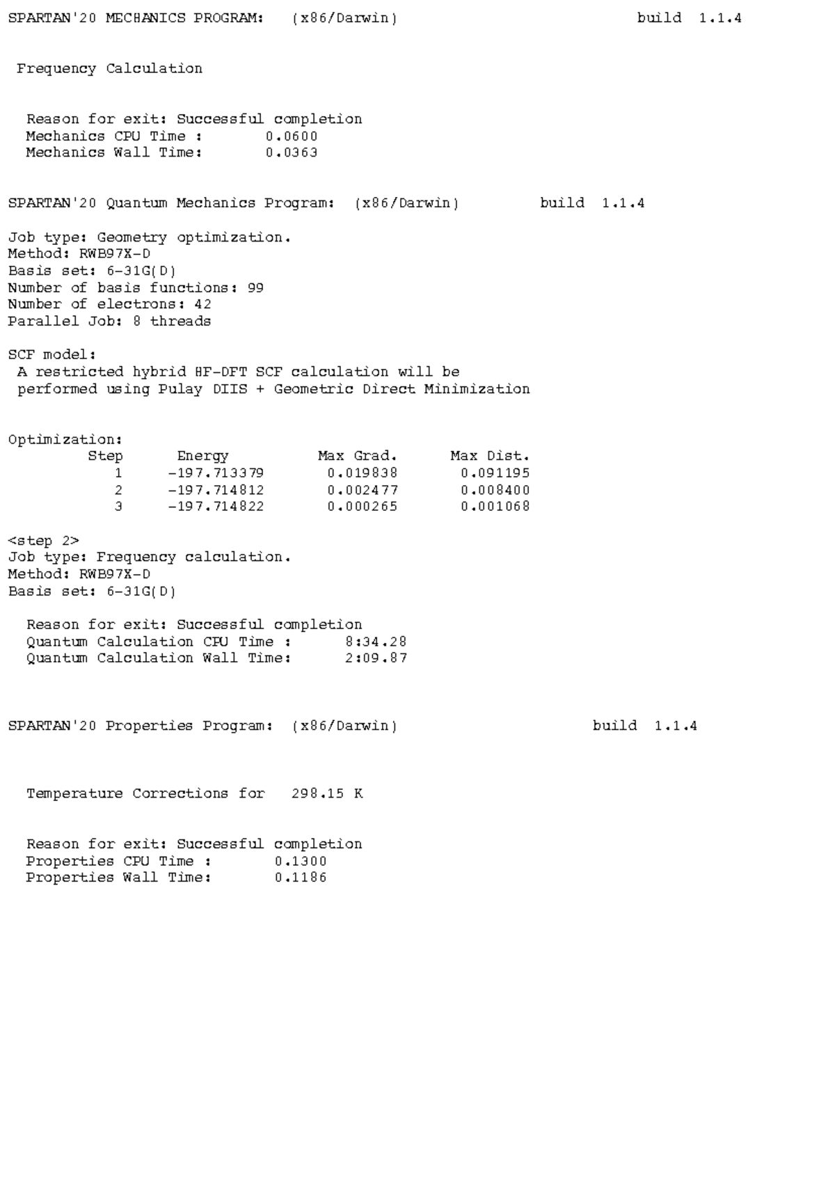 Neopentane output - SPARTAN'20 MECHANICS PROGRAM: (x86/Darwin) build 1 ...
