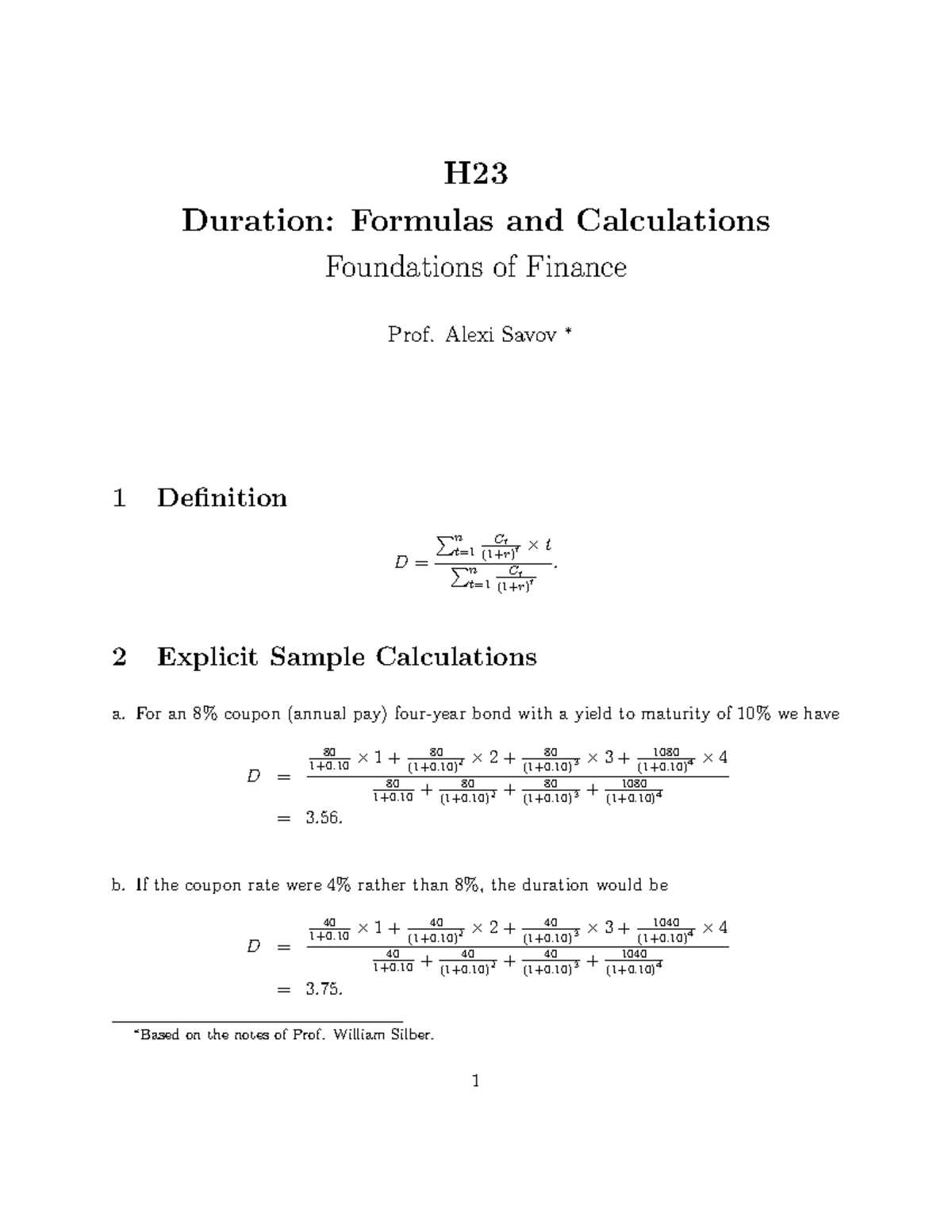 H23 - Handout Practical - H Duration: Formulas and Calculations ...