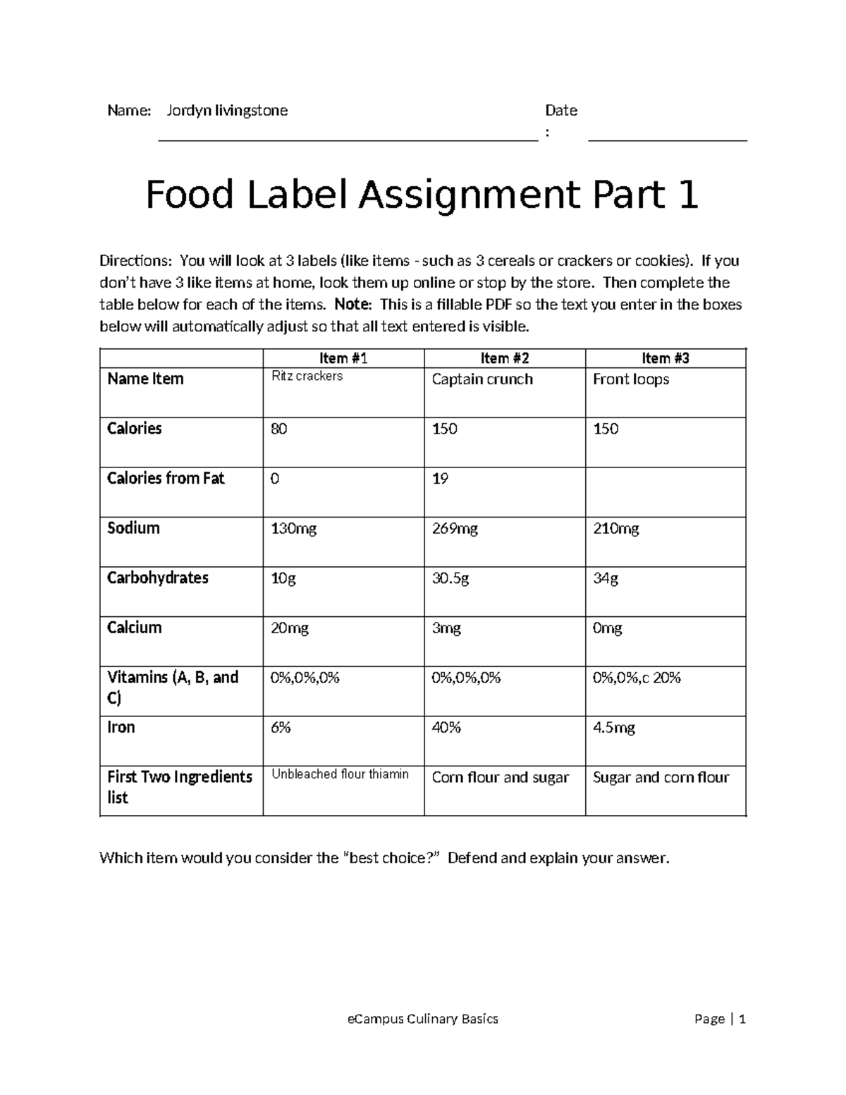 Food+Label+Part+1 copy - Name: Jordyn livingstone Date : Food Label ...
