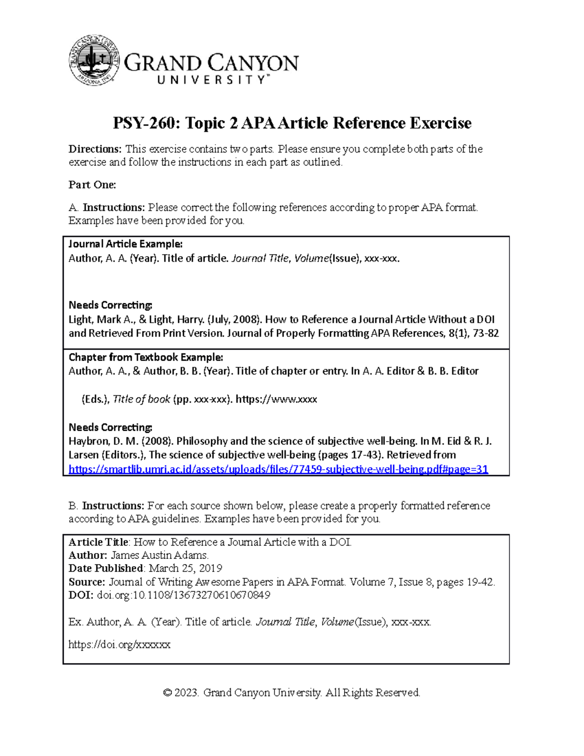 PSY 260 RS T2 APA Article Reference Exercise - PSY-260: Topic 2 APA ...