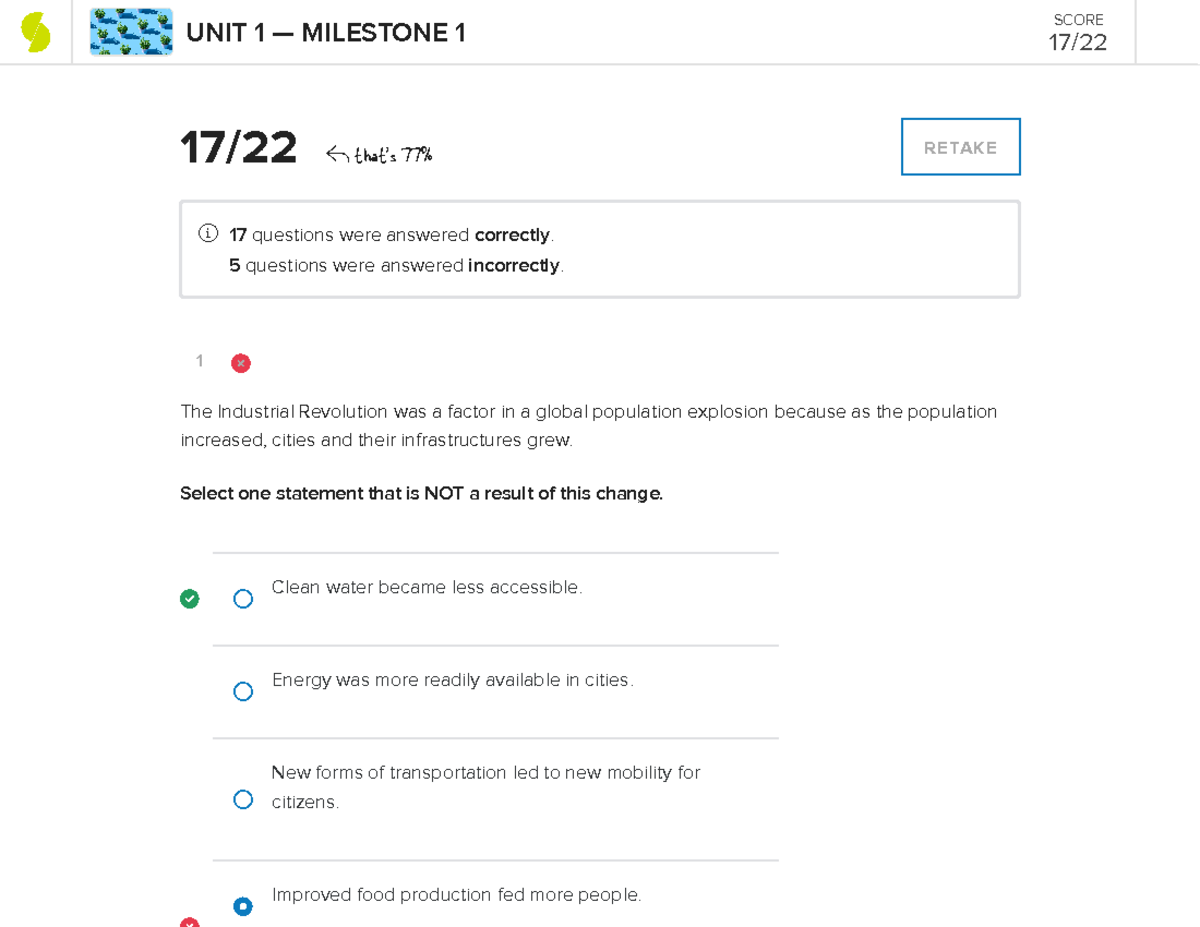 Sophia Welcome 1 - Practice - 1 17/22 that's 77% RETAKE 17 questions ...
