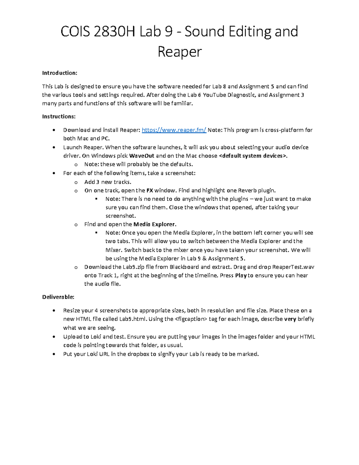 COIS 2830H Lab 9 - Sound Editing and Reaper - COIS 2830H Lab 9 - Sound Editing and Reaper - Studocu