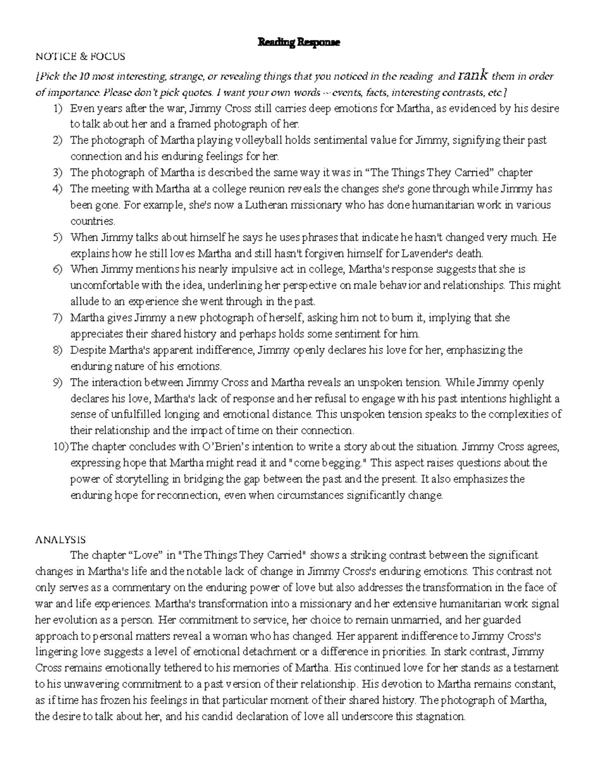 Reading Response - Google Docs - Reading Response NOTICE & FOCUS [Pick ...