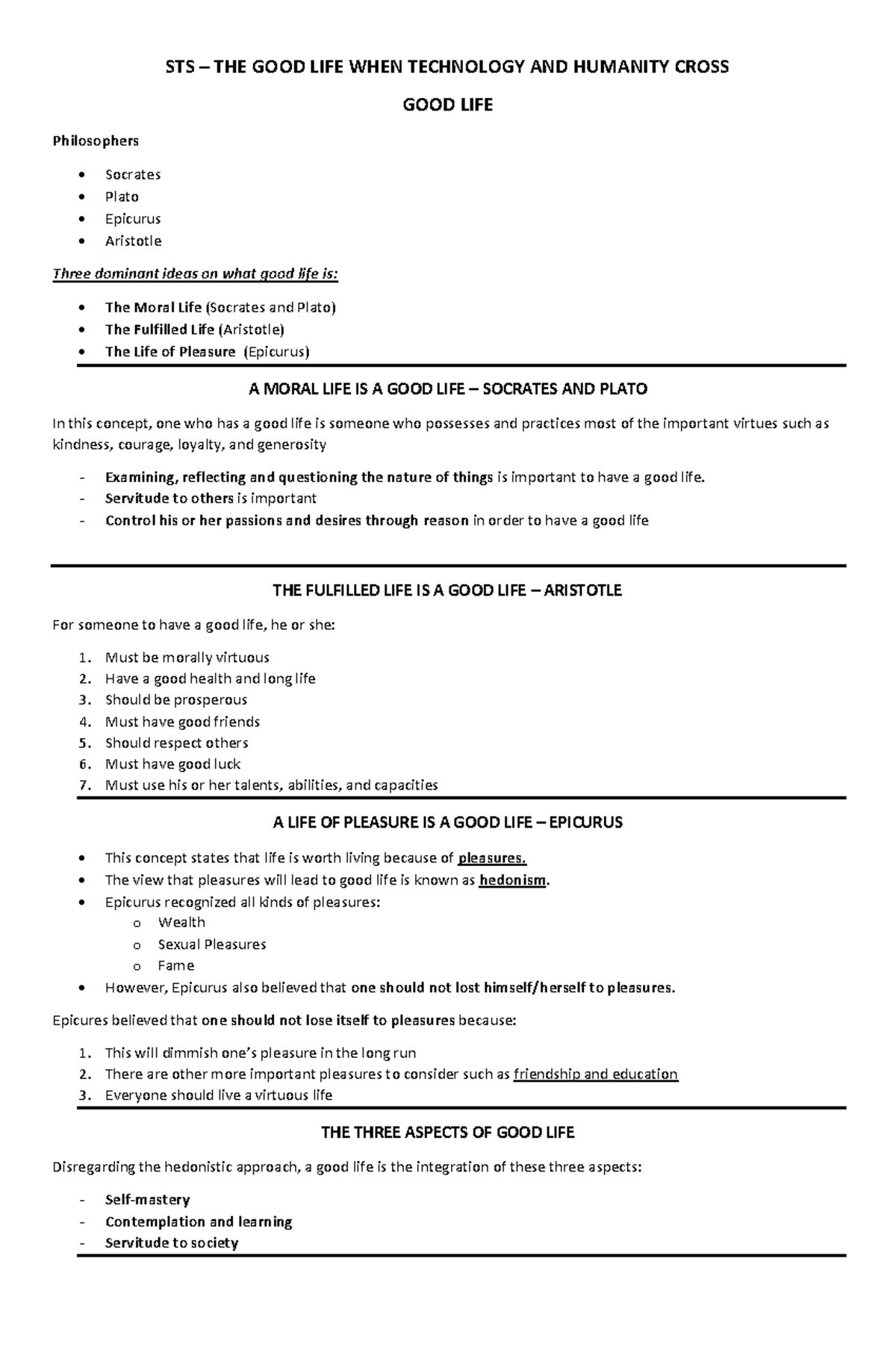 STS - Midterm Extra New Lesson - STS – THE GOOD LIFE WHEN TECHNOLOGY ...