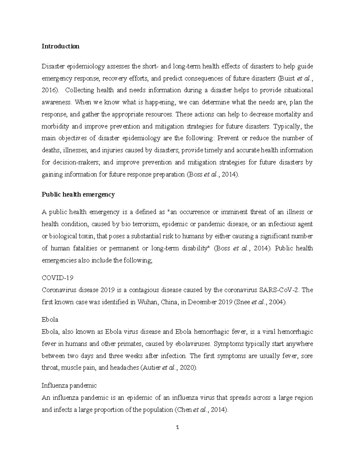 Disaster Epidemiology Work 1 - Introduction Disaster epidemiology ...