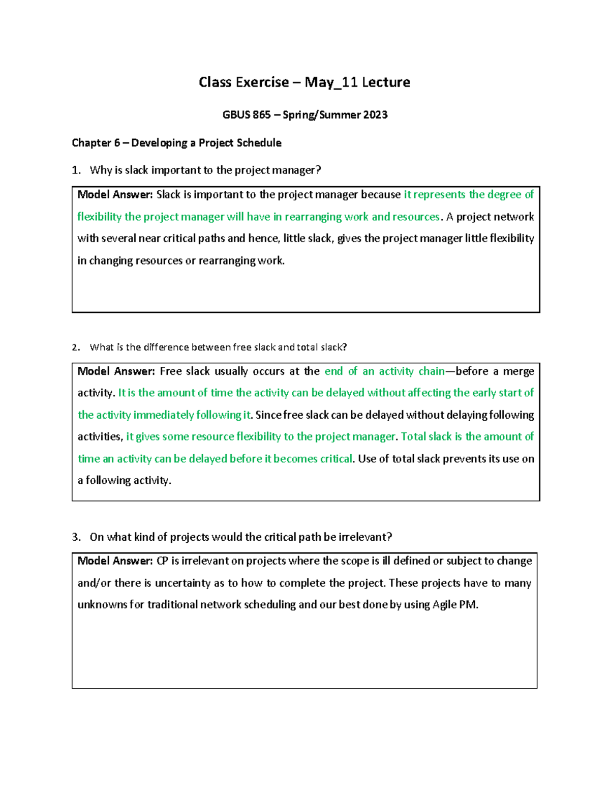 Class Exercise May 11 Solution - Class Exercise – May_11 Lecture GBUS 865 – Spring/Summer 2023 ...