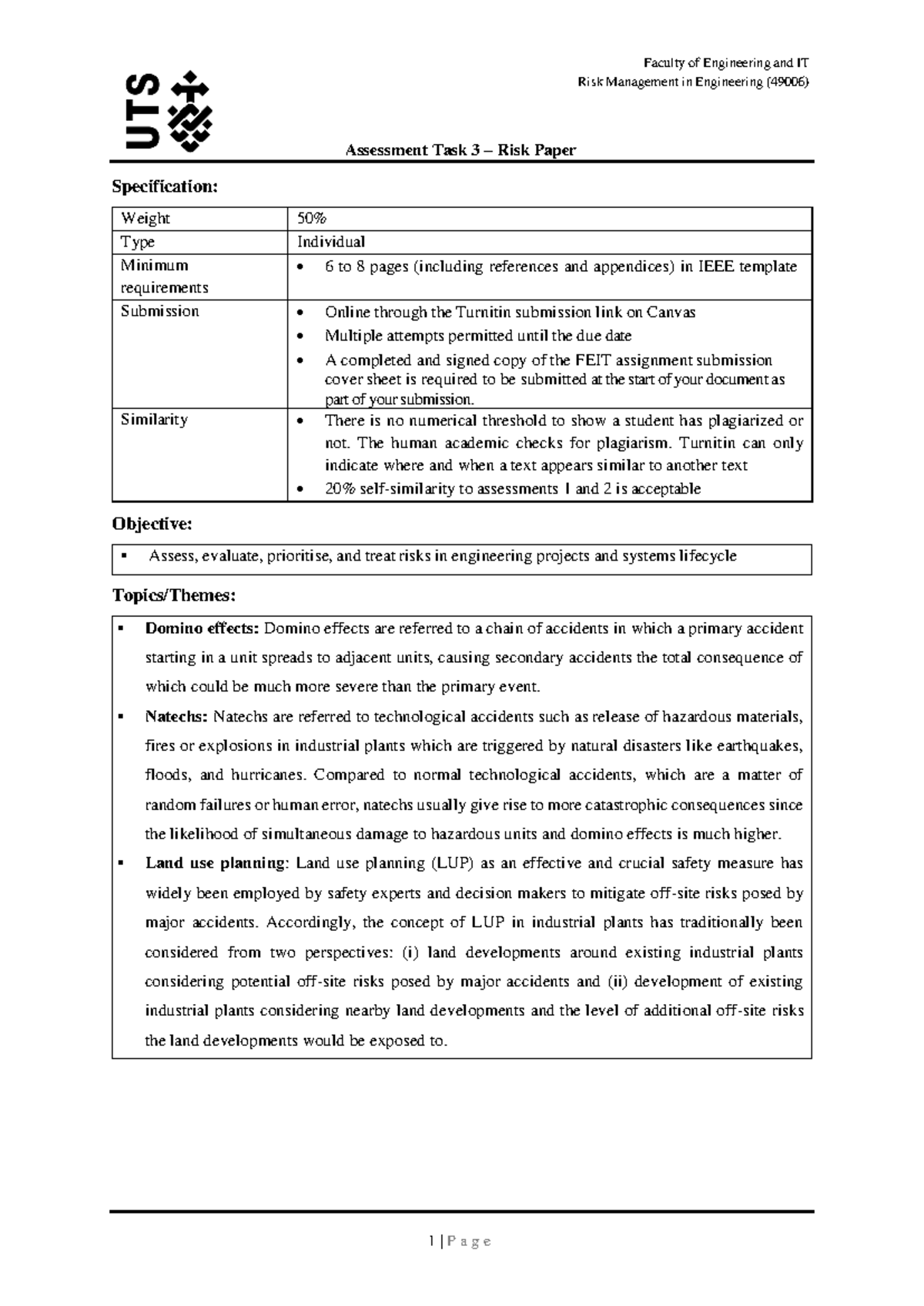 Assessment Task 3-Risk Paper - Risk Management in Engineering (49006 ...