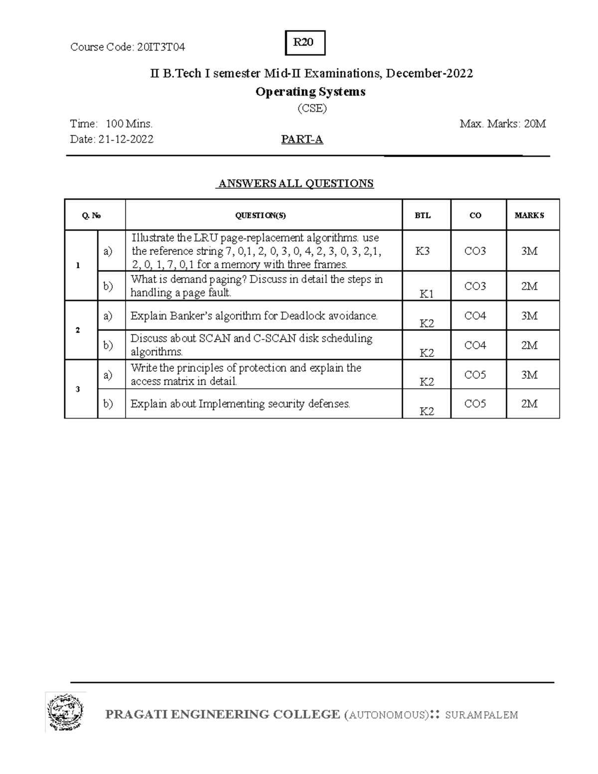 OS Theory R20 MID-II Examinations Model Paper PART-A - Course Code ...