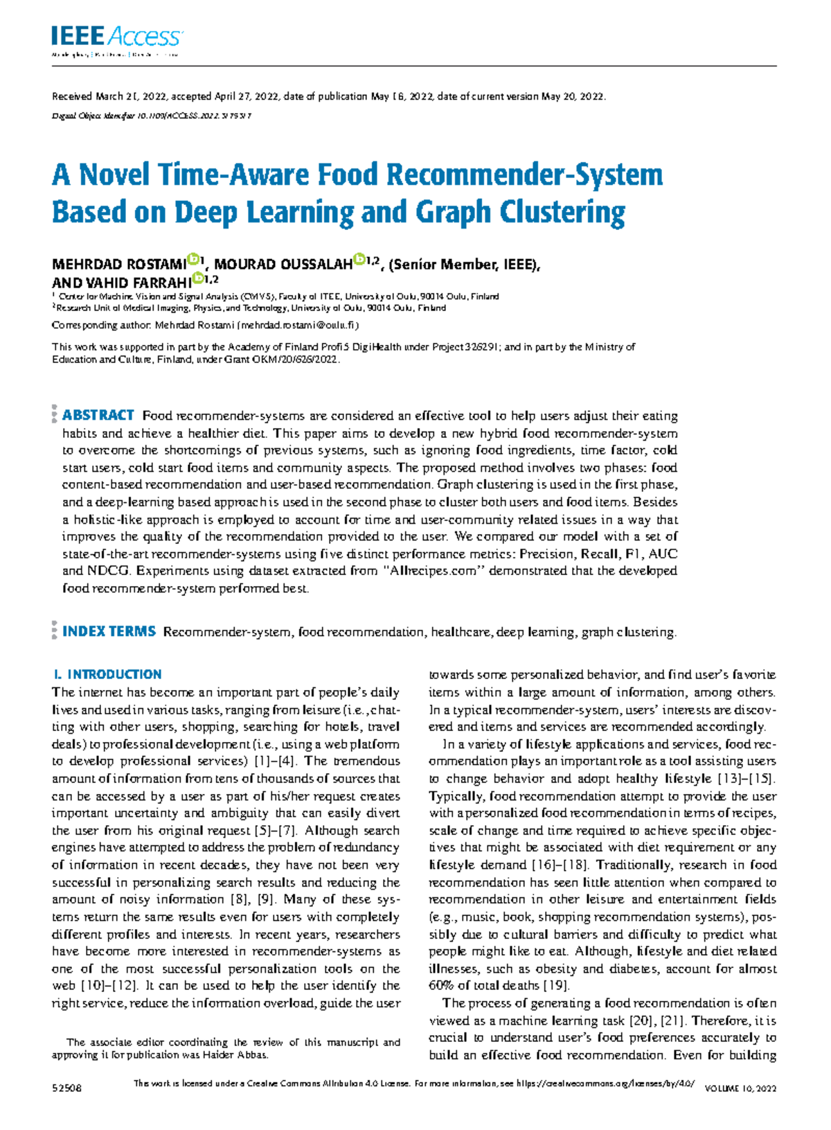 A Novel Time-Aware Food Recommender-System on Deep Learning and Graph Clustering - Received ...