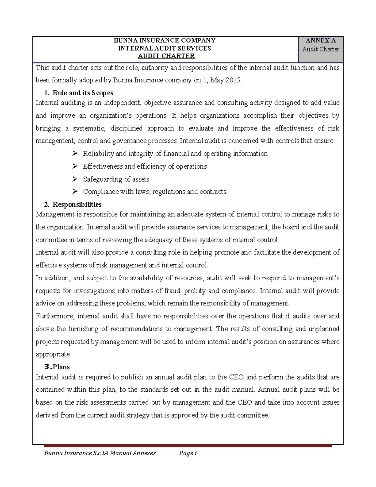 3.IA manual BIC Working paper format - BUNNA INSURANCE COMPANY INTERNAL ...