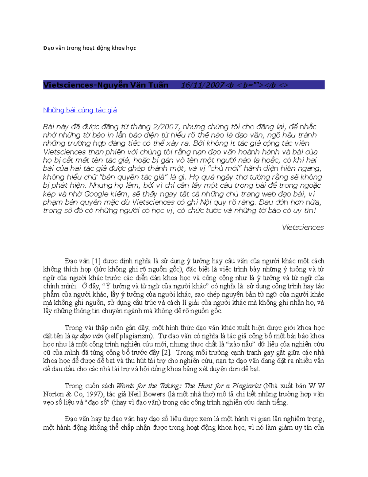 71 Đạo văn trong hoạt động khoa học - Đ o văn trong ho t đ ng khoa h cạ ạ ộ ọ Vietsciences ...