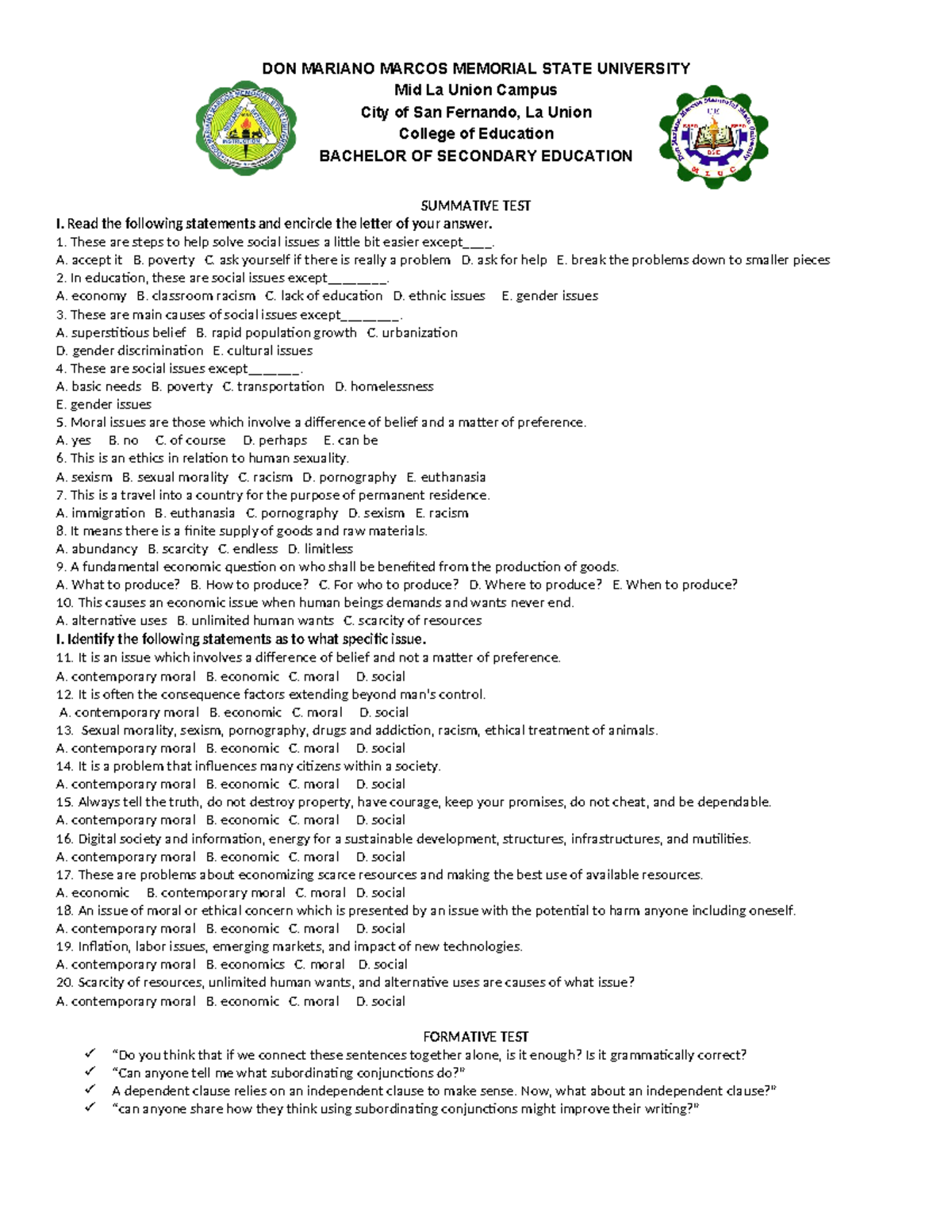 Formative - DON MARIANO MARCOS MEMORIAL STATE UNIVERSITY Mid La Union ...